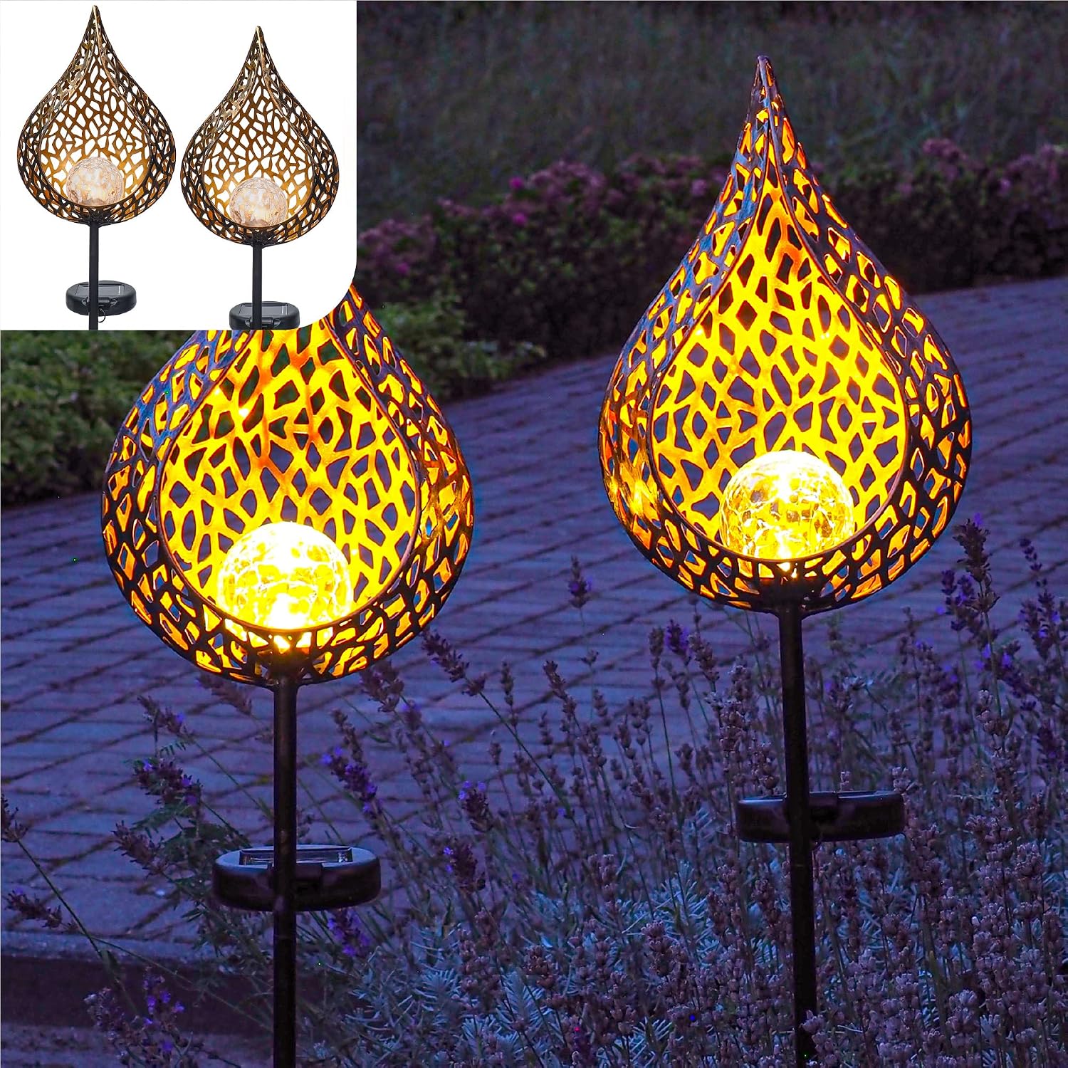 Gadgy Solar Powered Stake Lights | Set of 2 | Outdoor Garden Light ...
