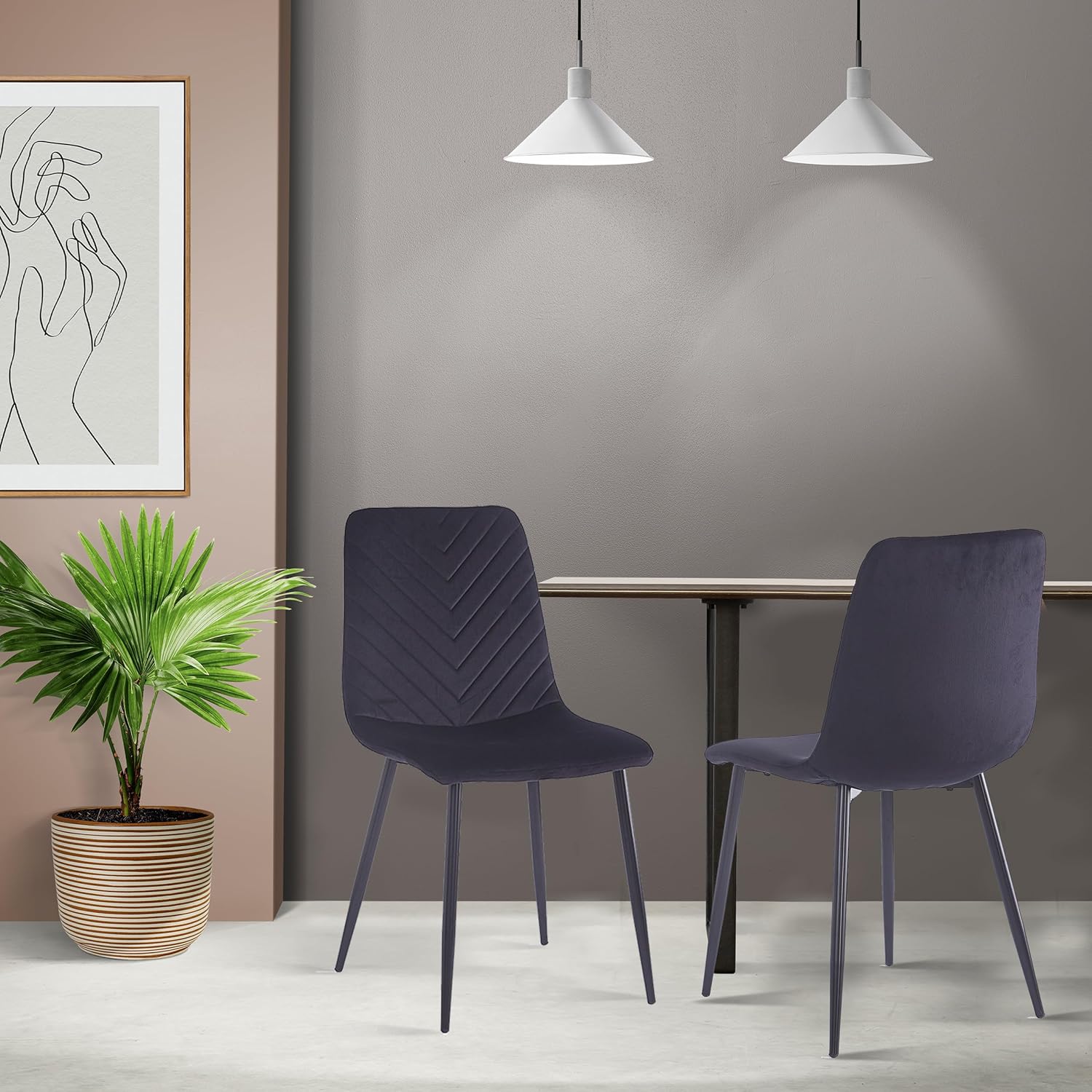 Amazon.com - JV Home Dining Chair Tringle Set of 2 Black Elegant Velvet ...