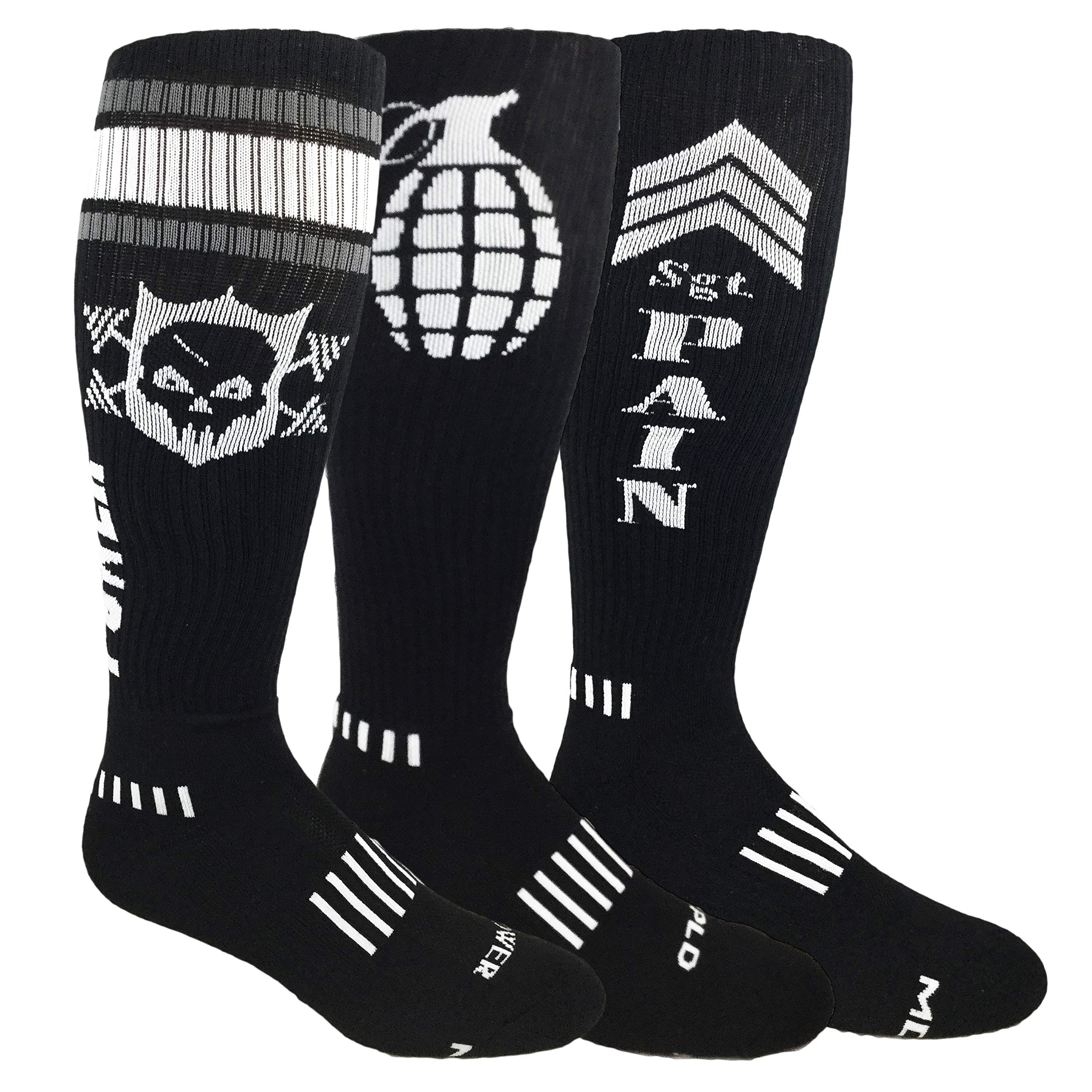 MOXY Socks Knee High Popular 3 Pack. Sgt Pain, Power Skull, Grenade ...