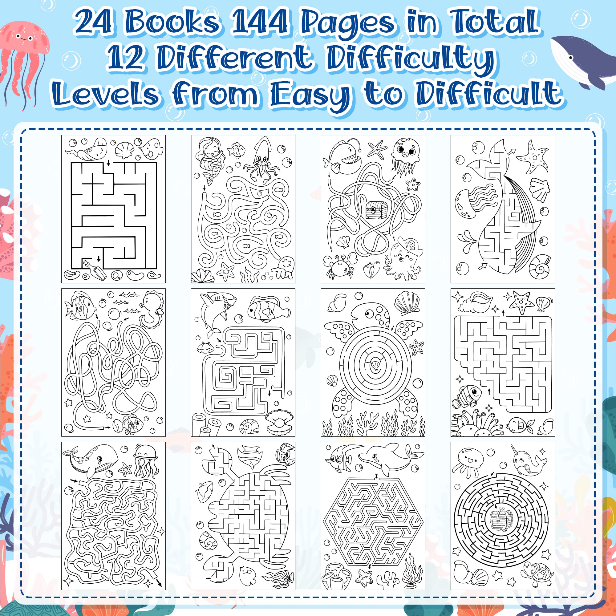 Snapklik.com : Haooryx 24pc Ocean Theme Maze Books For Kids - Cartoon ...