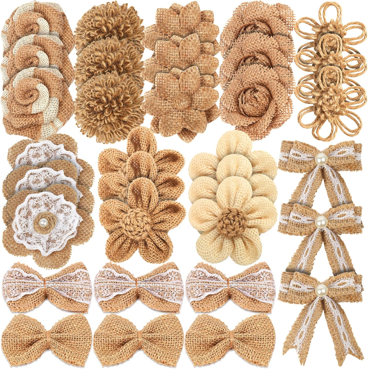 Amazon.com: LEOBRO 33PCS Handmade Burlap Flowers Set, 8 Styles Natural ...