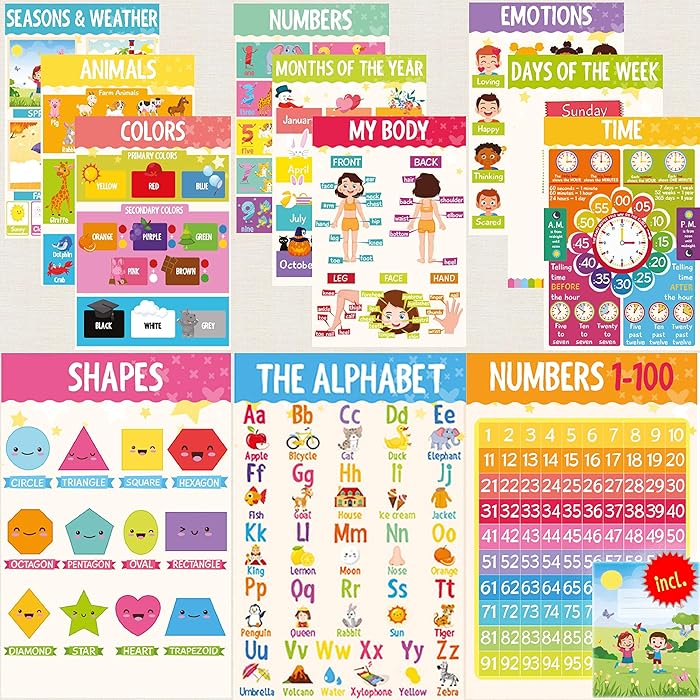 Buy Marryler 12 Pack Alphabet Poster w/Free Coloring Folder | ABC ...