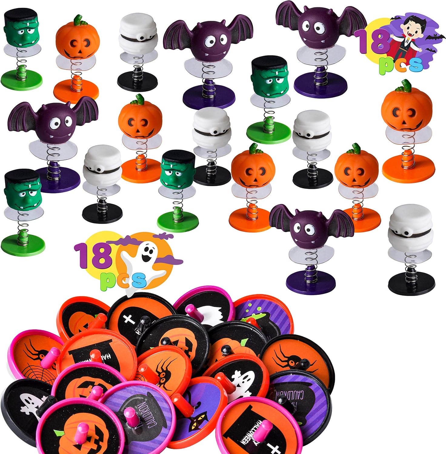 JOYIN 108 Pcs Halloween Game Toy Gifts for Kids, 18 Pack Goodie Bags ...