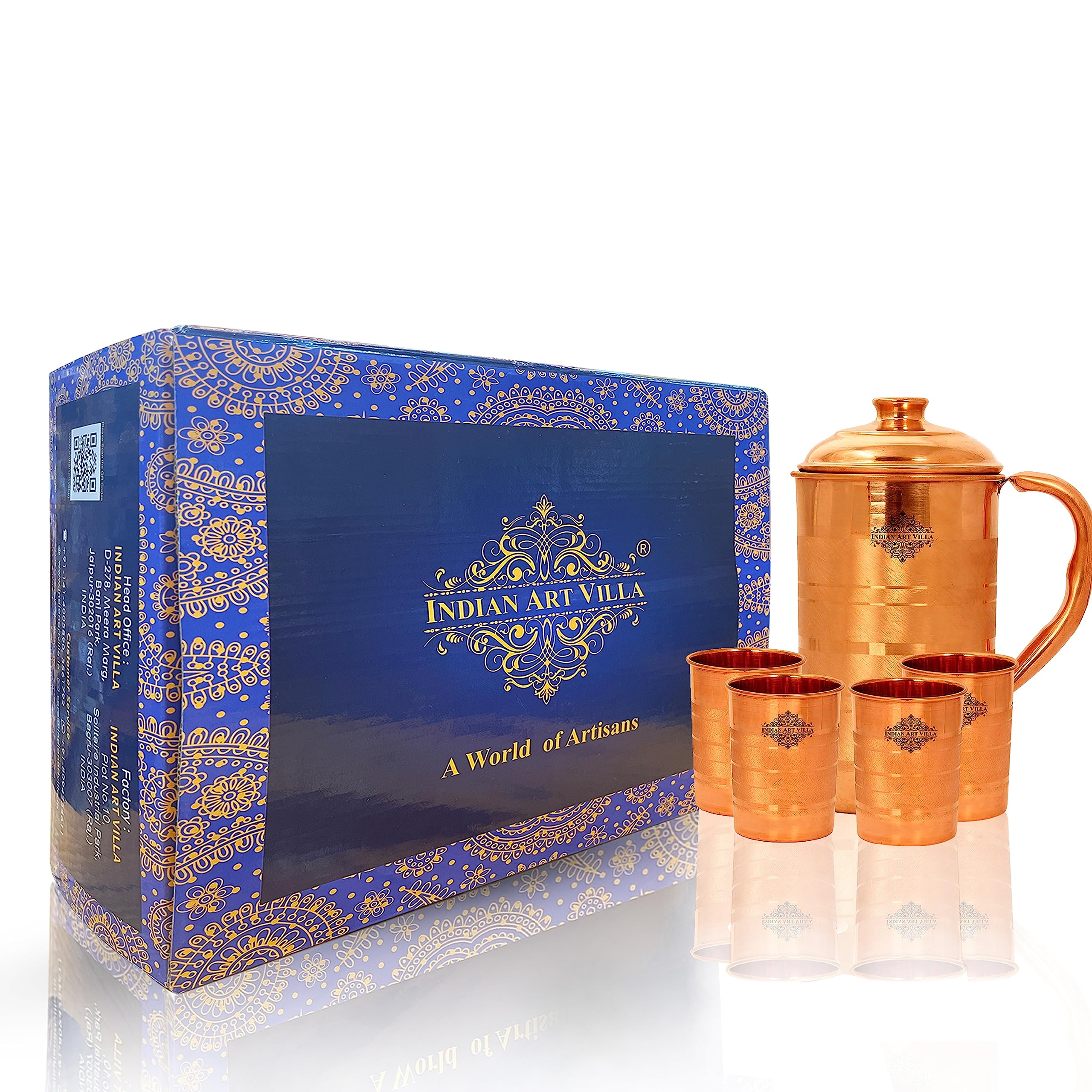 Indian Art Villa Handmade Copper Jug with 4 Glass, Luxury Design ...