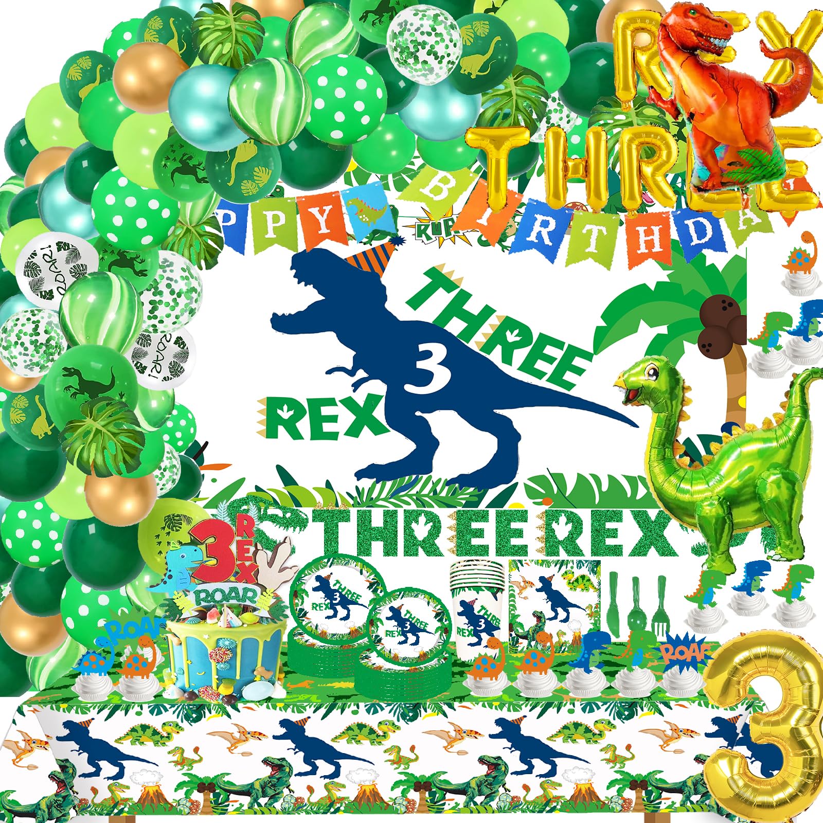 Amazon.com: Three Dino Rex Birthday Party Decorations Dinosaur Birthday ...