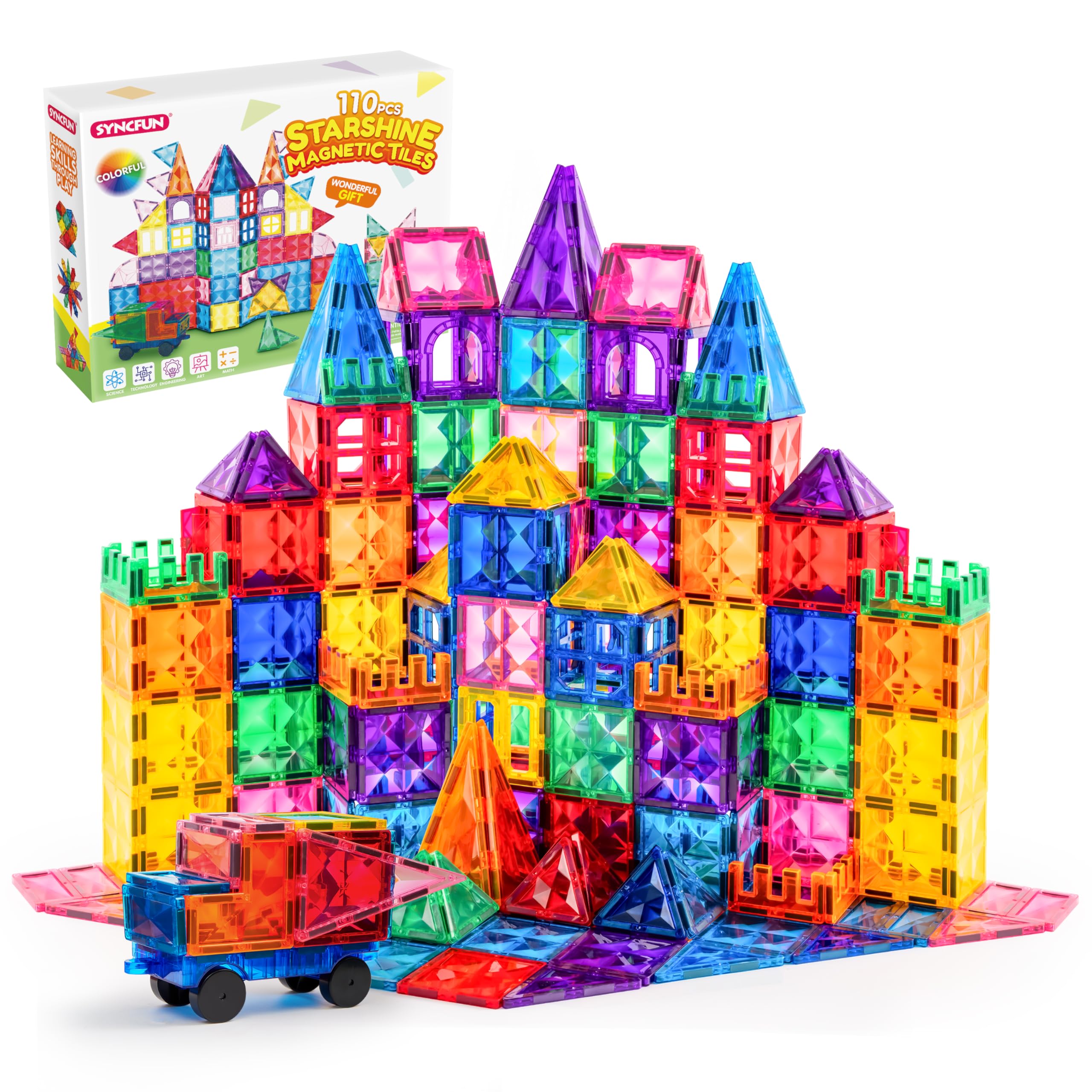 Amazon.com: SYNCFUN 110PCS Magnetic Tiles - 3D Magnet Building Tiles ...