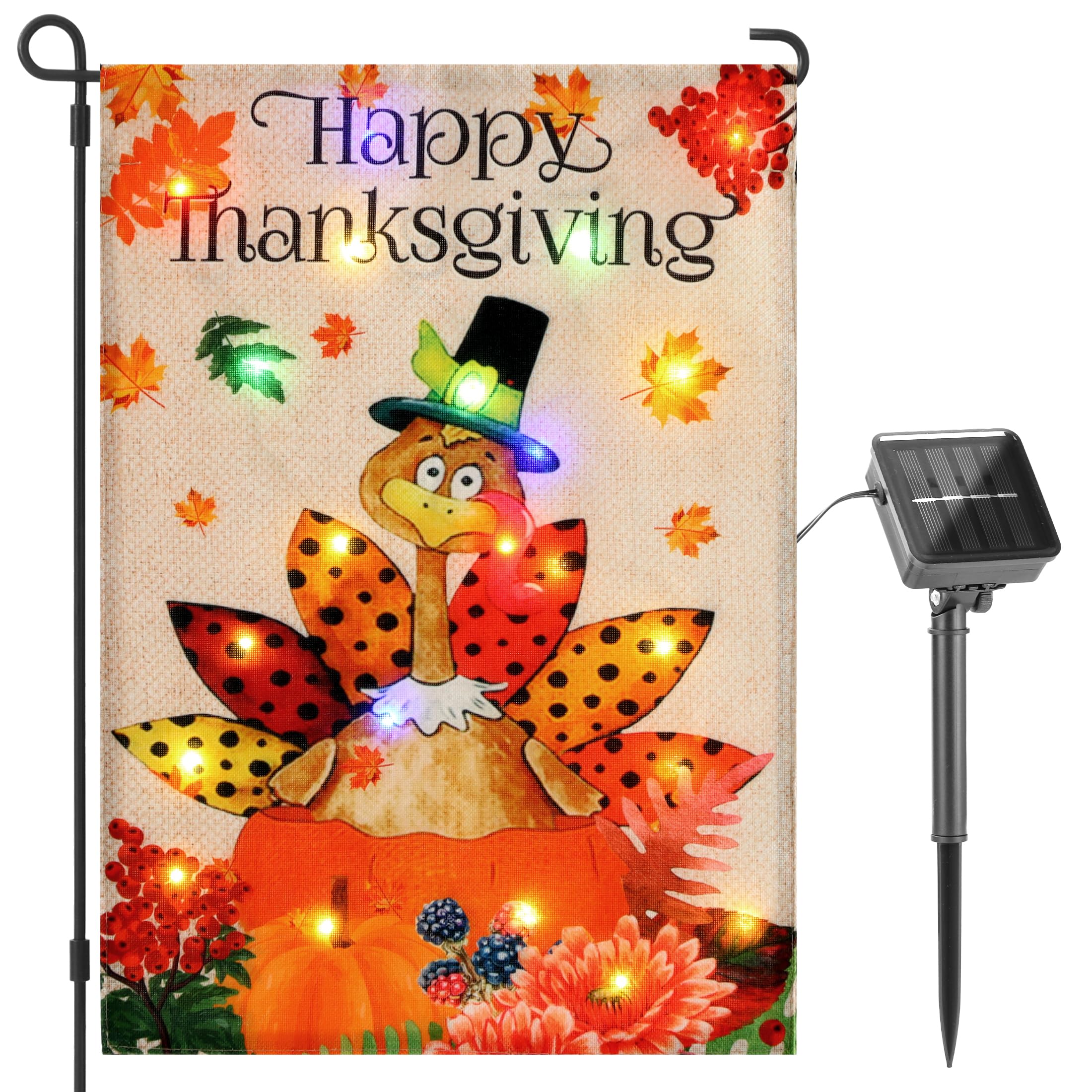 Amazon.com : Lighted Thanksgiving Turkey Garden Flag 12 x 18 Inch ...