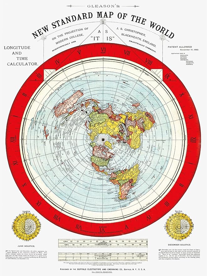 Amazon.com: Flat Earth Map - Gleason's New Standard Map Of The World ...