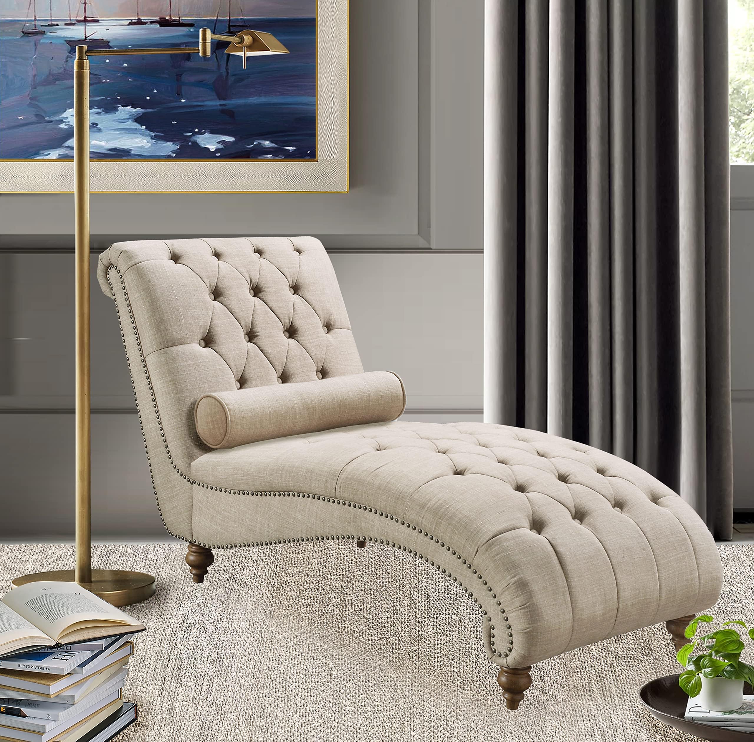 Amazon.com: Rosevera Deedee Linen Upholstered Chaise Lounge Chair with ...