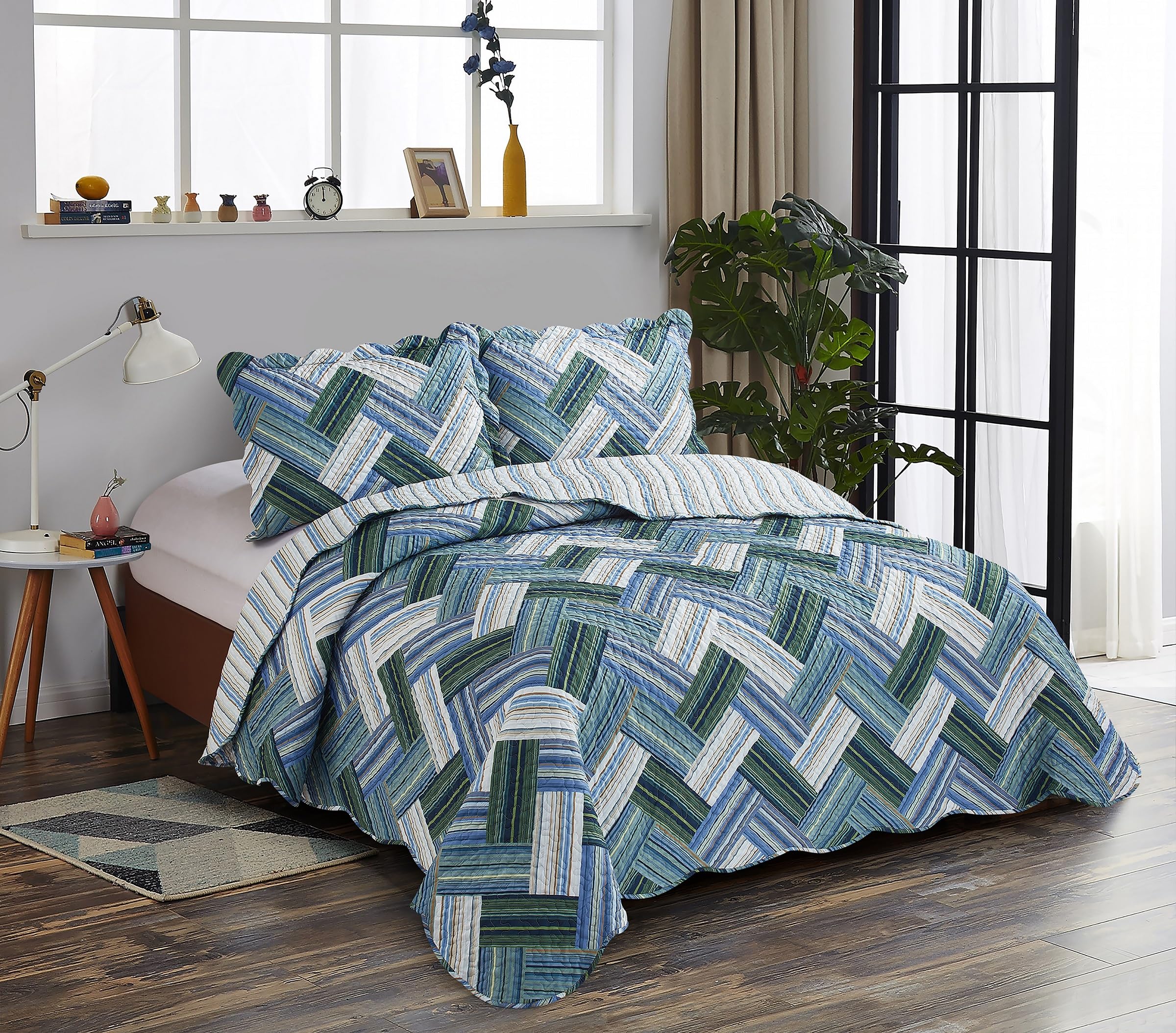 Amazon.com: Brilliant Sunshine Teal Herringbone Patchwork, 3-Piece ...