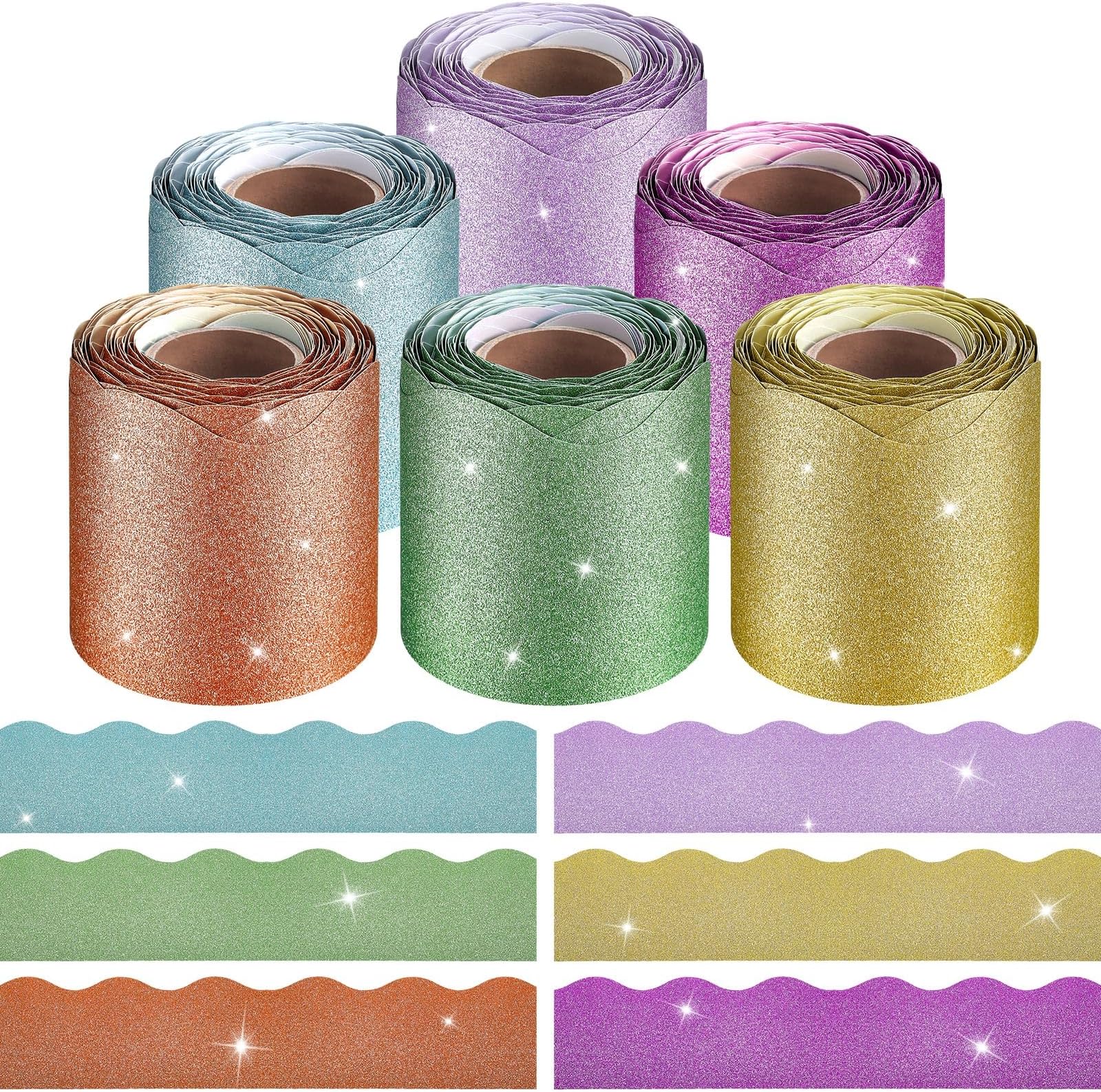Amazon.com: 160 Feet Glitter Bulletin Board Border Shiny Scalloped ...