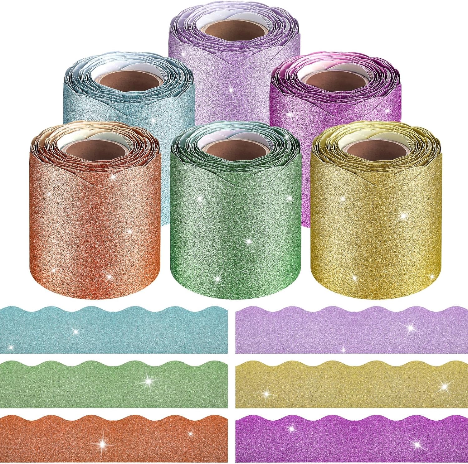 Amazon.com: Sherr 6 Rolls 196.9 ft Glitter Bulletin Board Borders ...