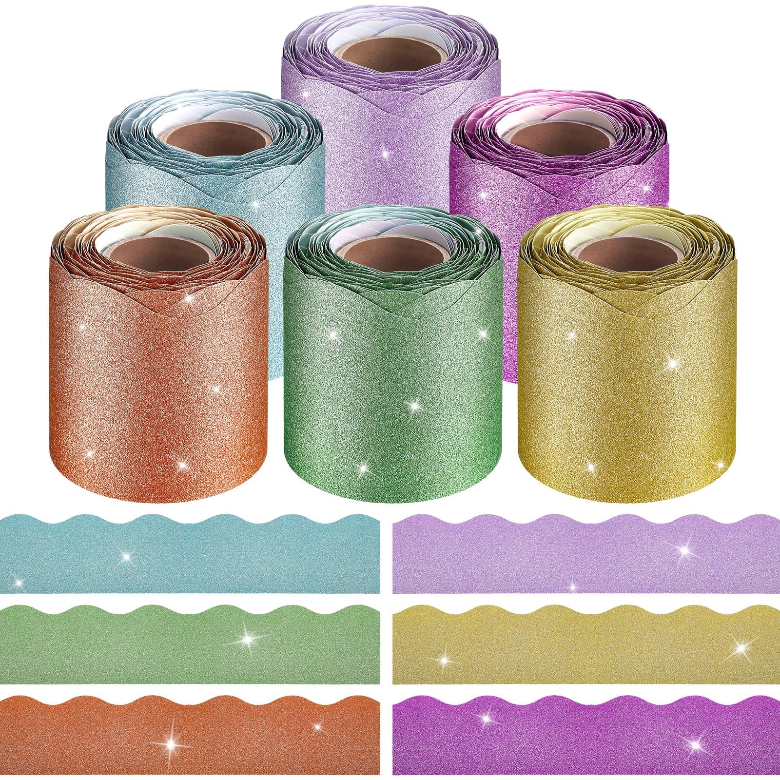 Amazon.com: Sherr 6 Rolls 196.9 ft Colored Glitter Bulletin Board ...