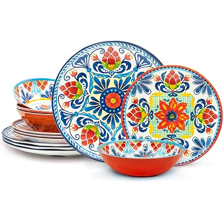 Amazon.com: Zak Designs Melamine Dinnerware Set, 12-Piece, Service for ...