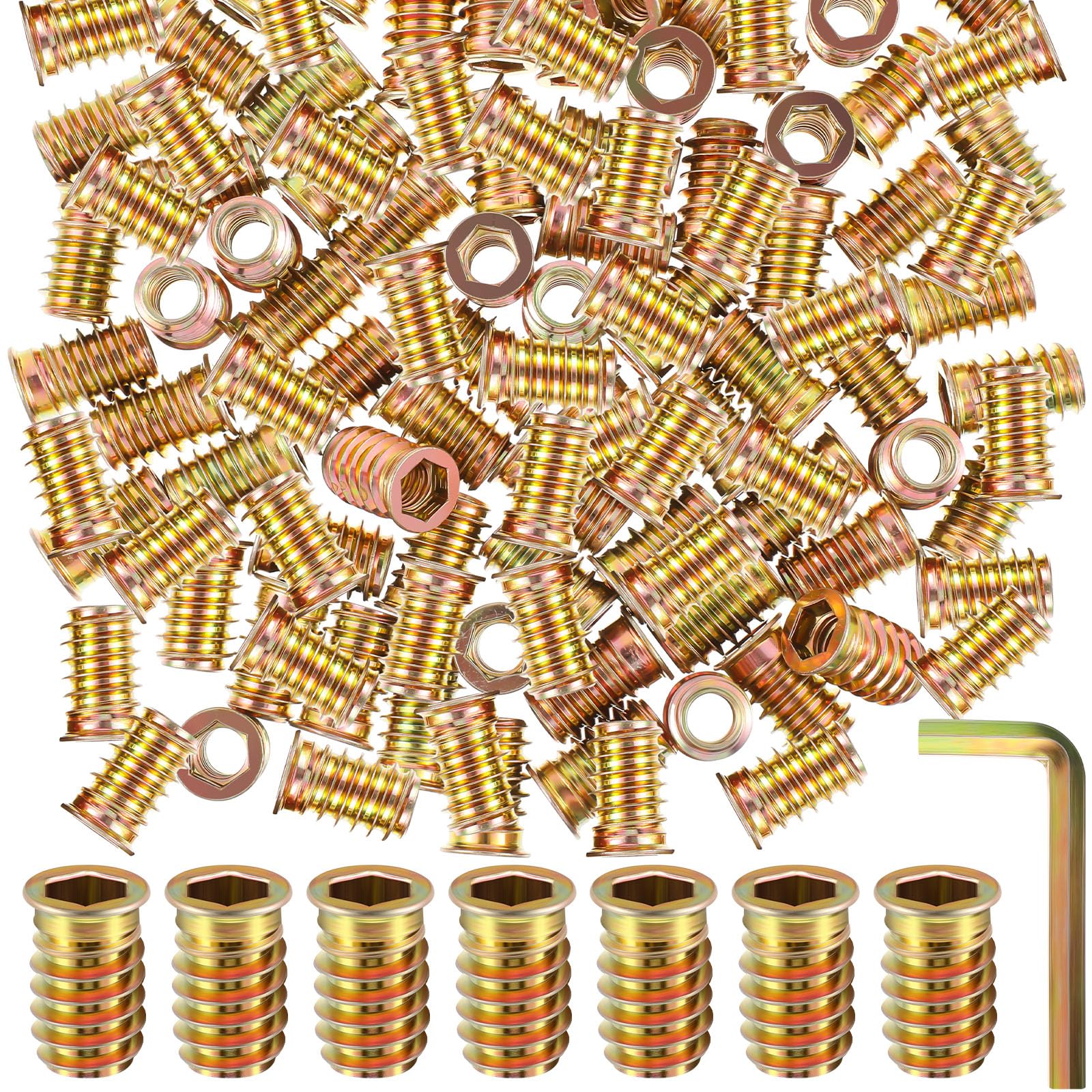 Zonon 100 Pcs M10x25mm Threaded Inserts for Wood Furniture Screw ...