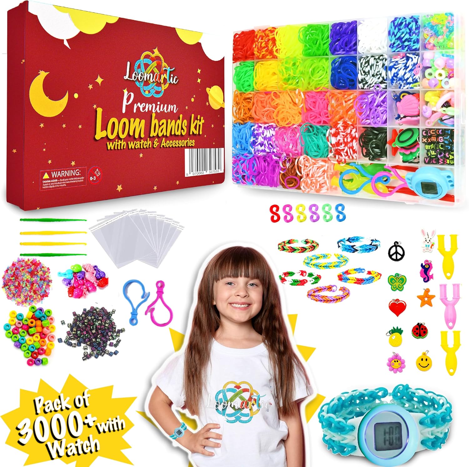 Loomartic 3000+ Colorful Rubber Loom Bands Kit with Premium Quality ...