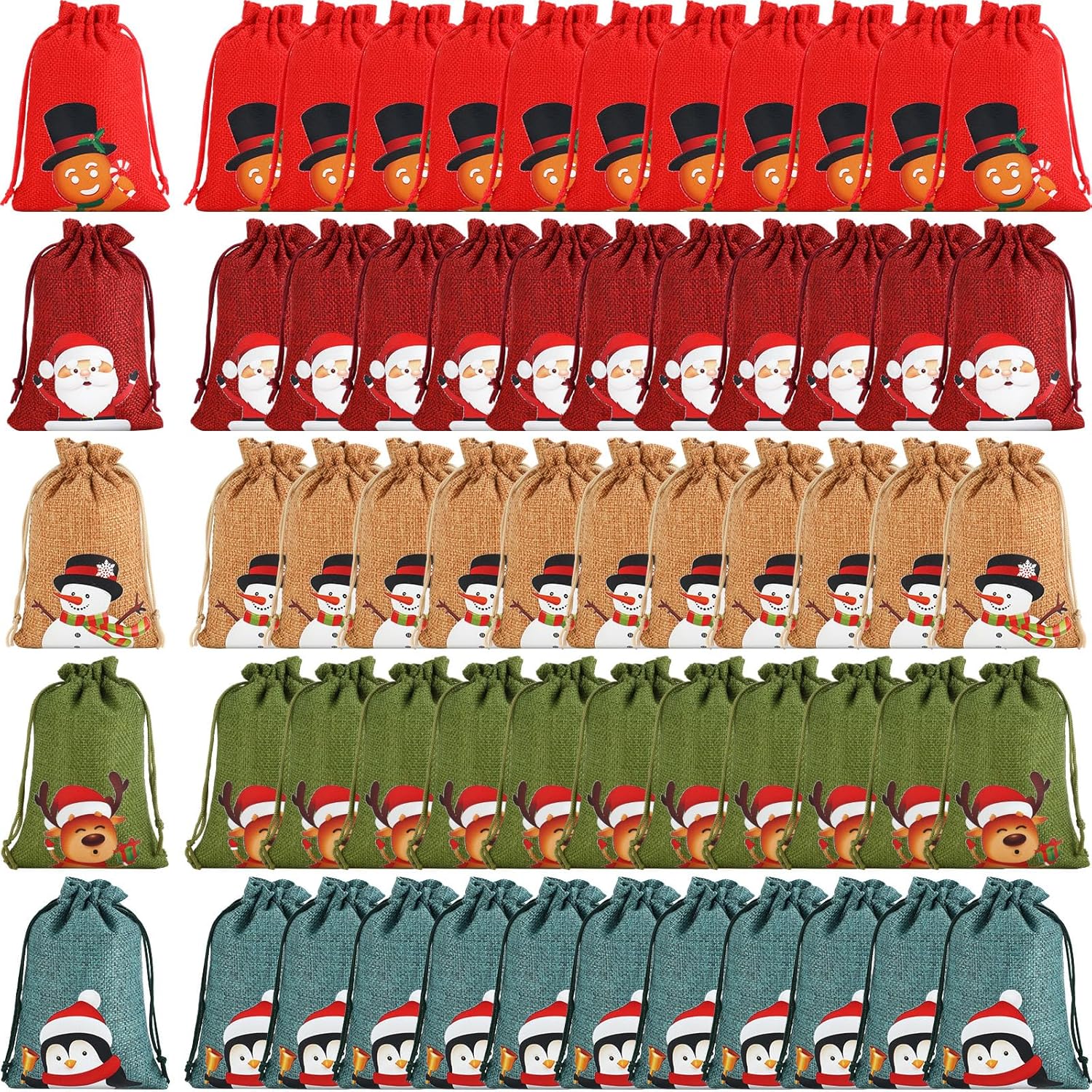 Amazon.com: Paterr 100 Pcs Christmas Burlap Gift Bags Bulk for Party ...