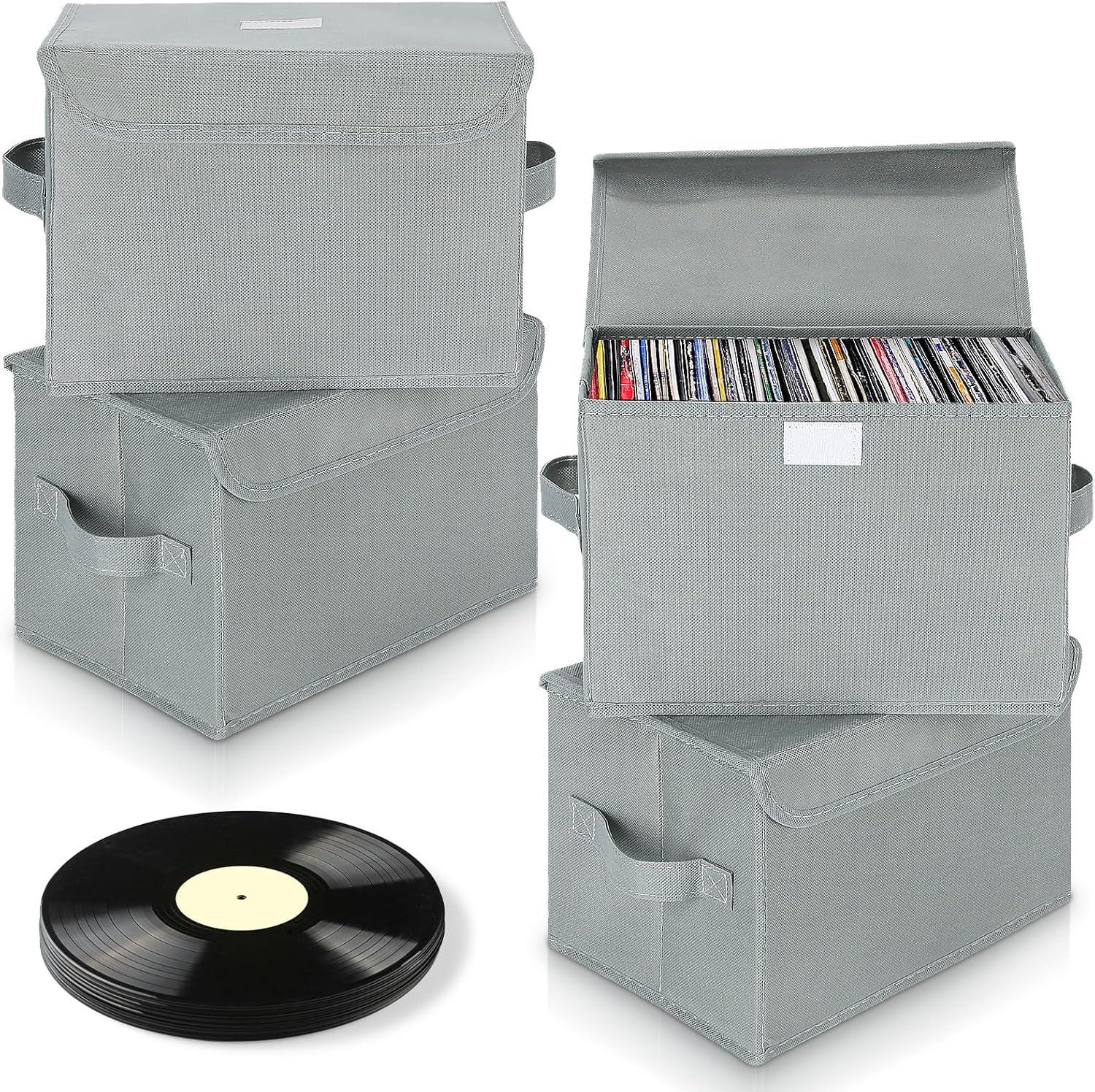 Amazon.com: Beeveer 4 Pack Vinyl Record Storage Box LP Record Organizer ...
