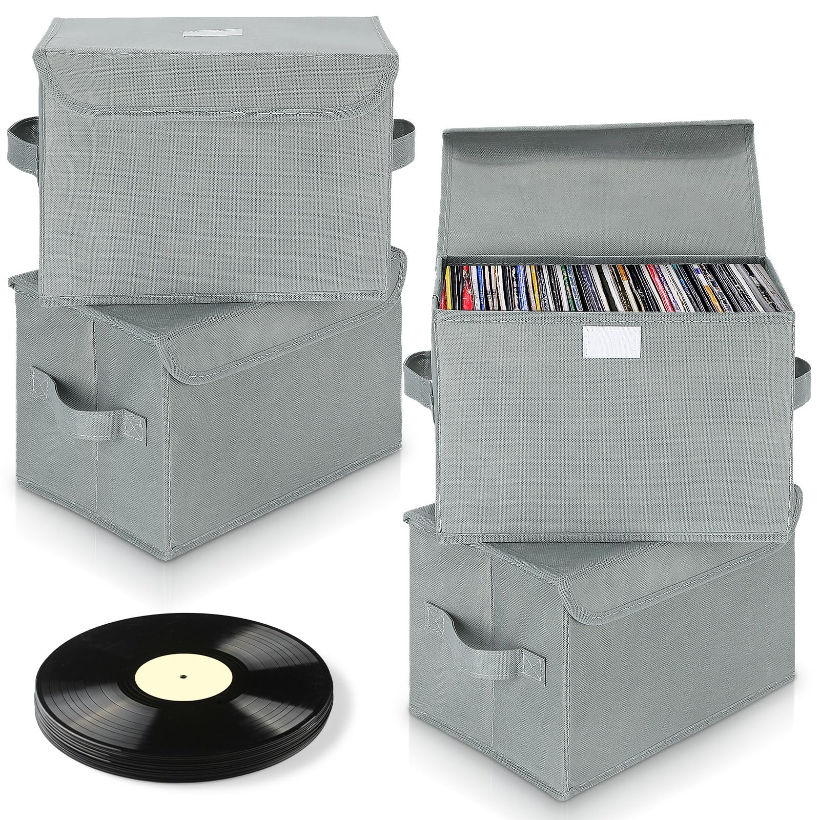 Amazon.com: Beeveer 4 Pack Vinyl Record Storage Box LP Record Organizer ...