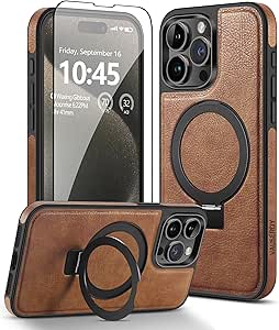 Amazon.com: VAUSERDY Designed for iPhone 15 Pro Leather Case [Compatible with MagSafe] with ...
