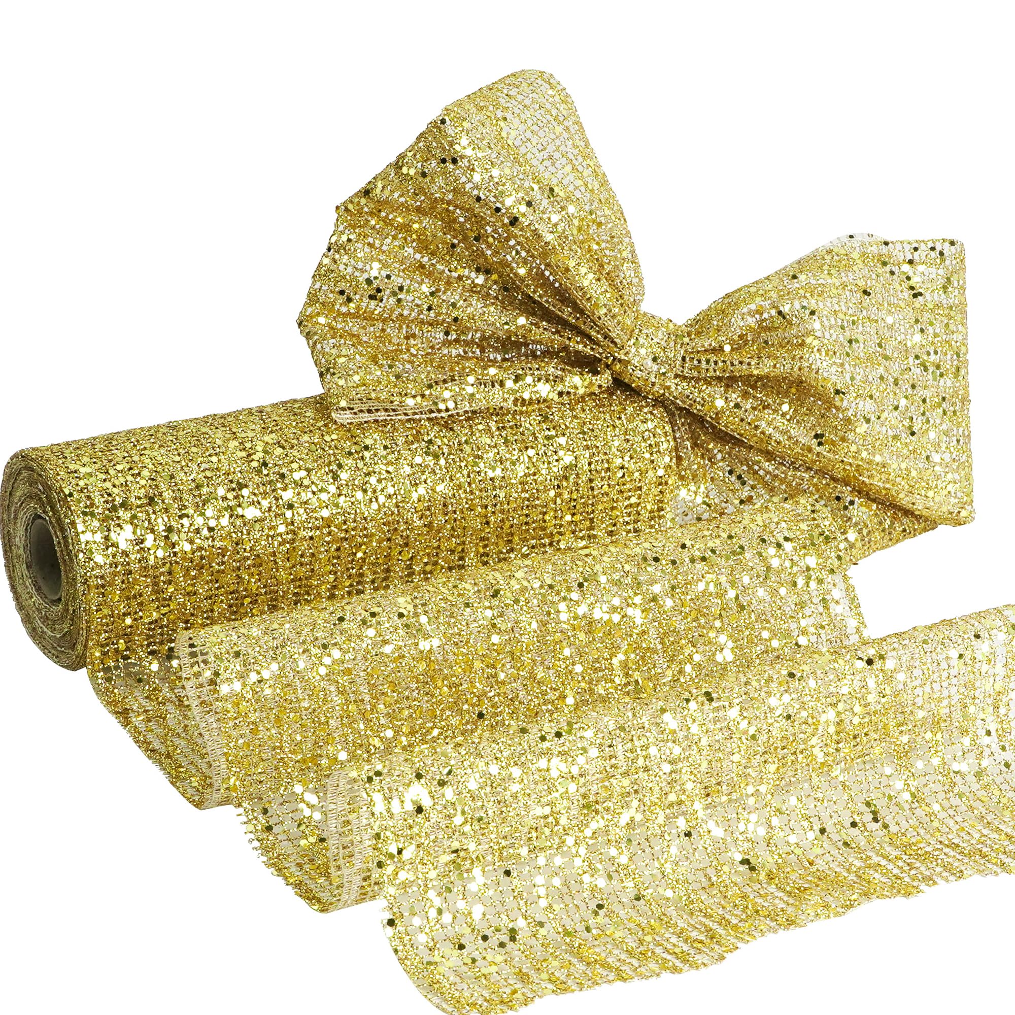 Amazon.com: HUIHUANG Gold Christmas Ribbon 10 inch Wide Gold Glitter ...