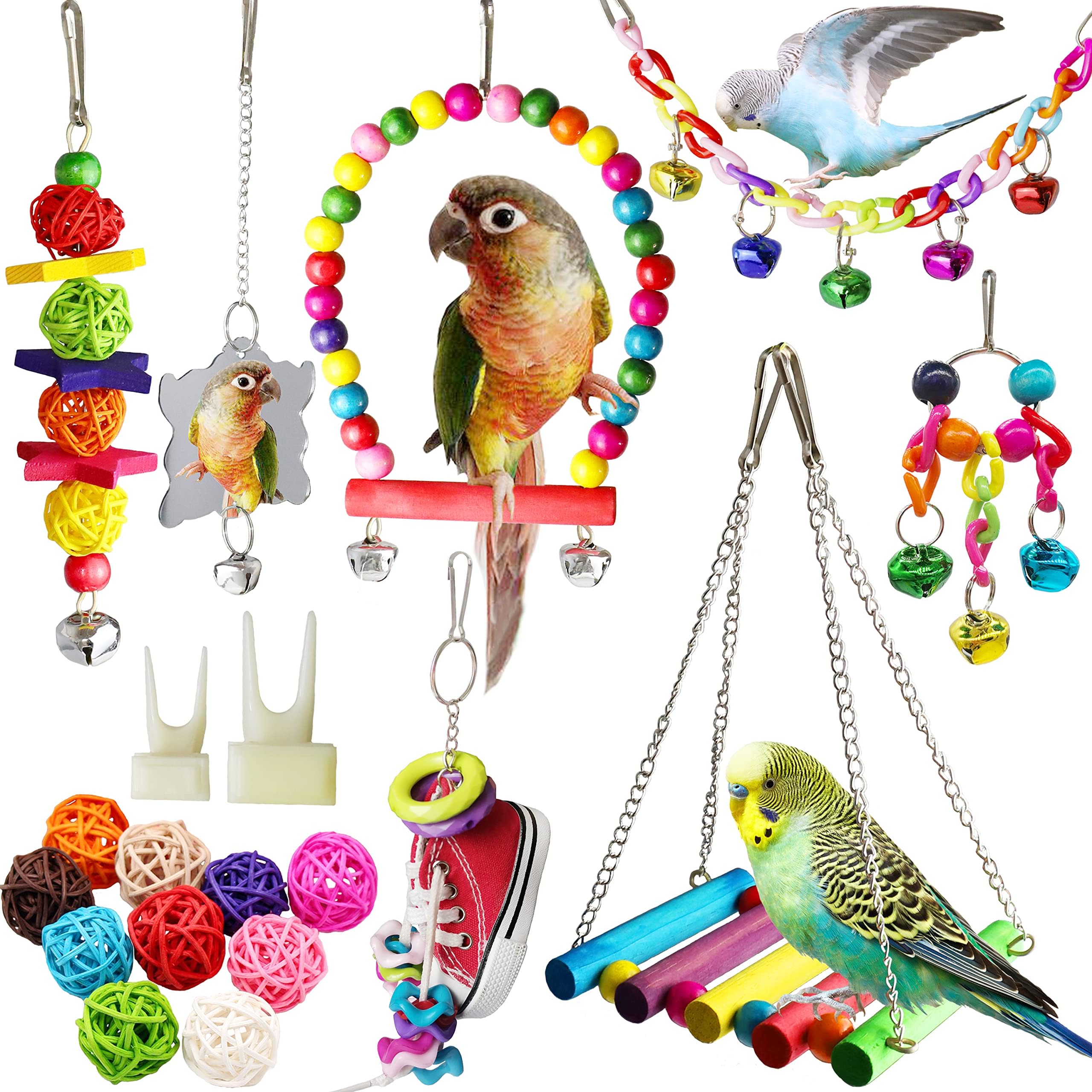 Amazon.com : PBIEHSR Bird Parakeet Cockatiel Toys, 19 Pcs Pet Bird Cage ...