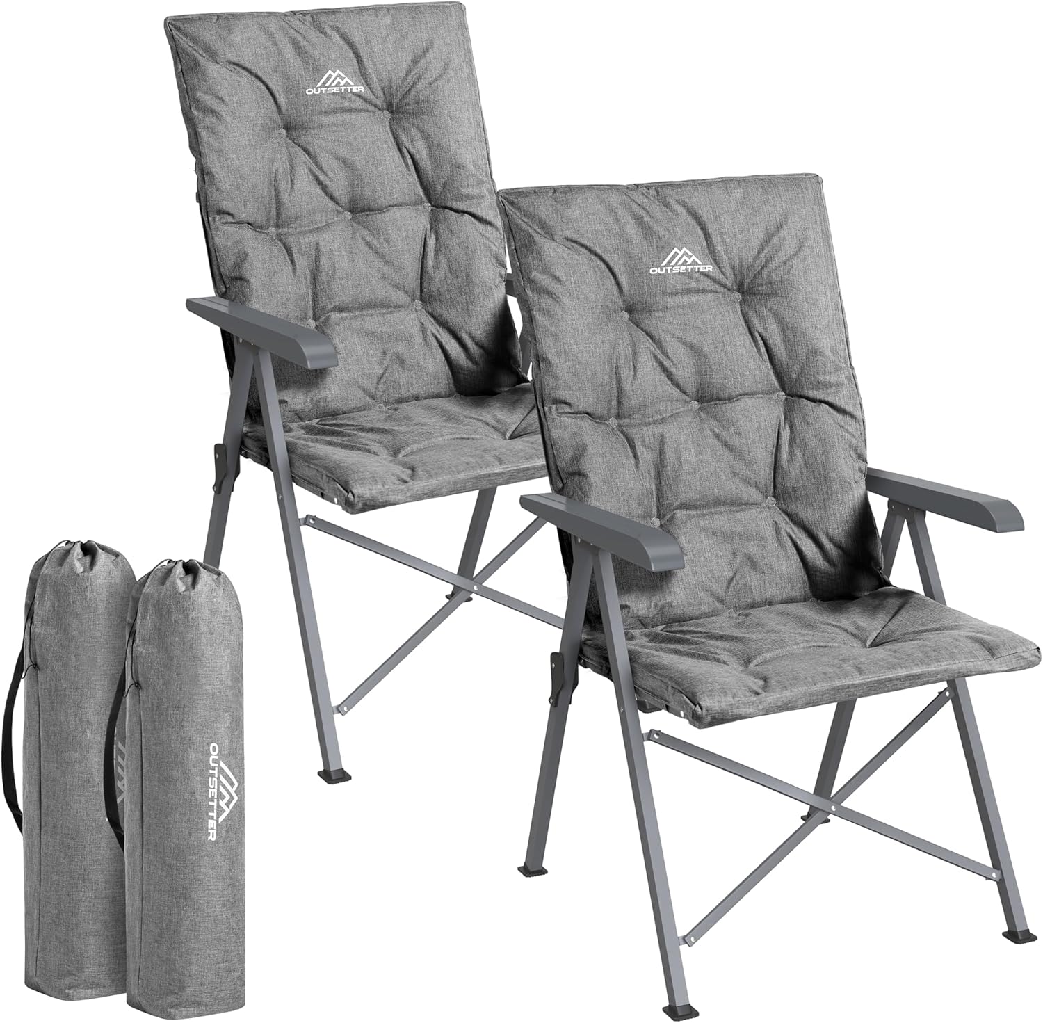 Luxury Adjustable Camping Chairs 2 Set for Adults Heavy Duty Outdoor 4 ...