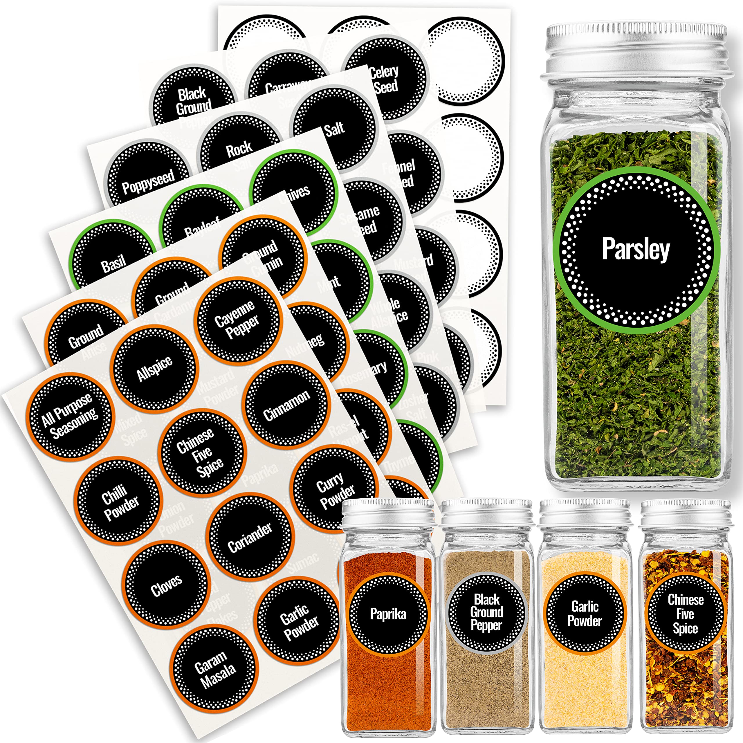 Innoveem Spice Jar Labels - 72 Pre Printed Spice Jar Labels Stickers ...