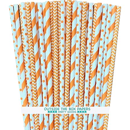 Amazon.com: Autumn Fall Party Straws, Orange & White Straws, Paper ...