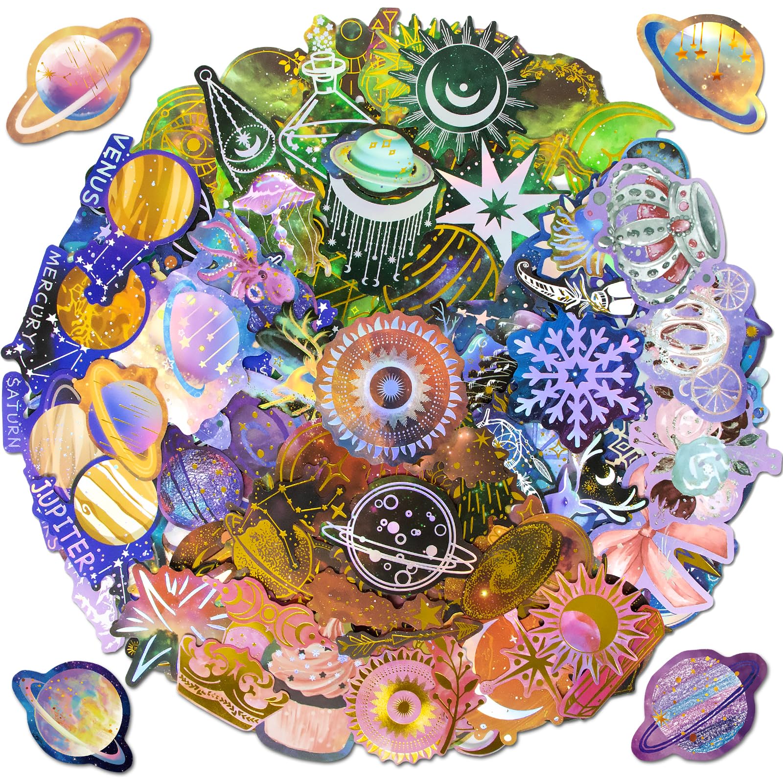 Amazon.com: Hwook Silver & Gold Foil Galaxy Stickers, 210Pcs Waterproof ...