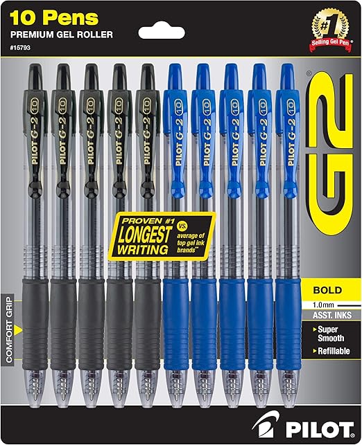Amazon.com: PILOT G2 Pens 1.0 mm - 10 Pack of 5 Blue and 5 Black Pens ...