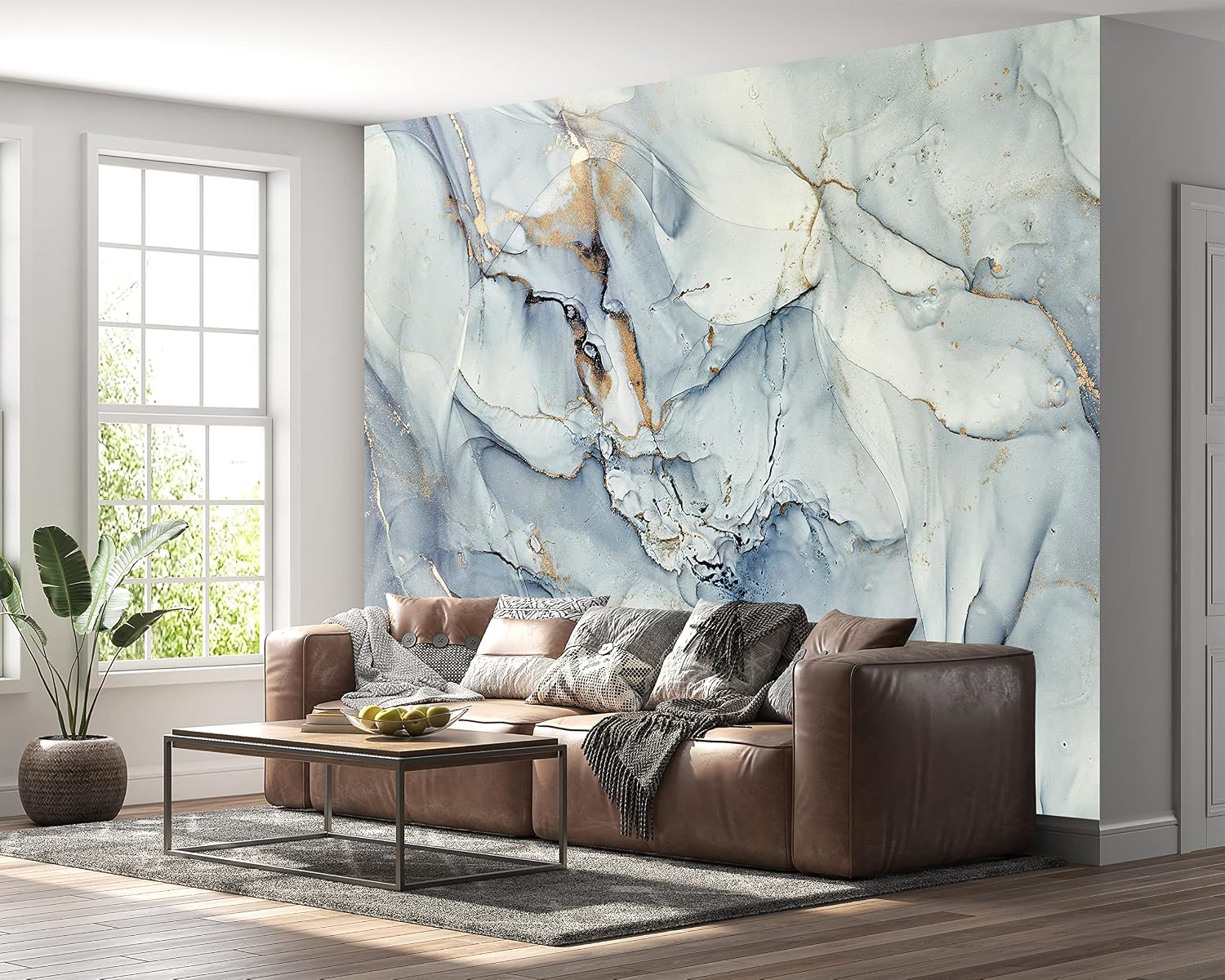Light Blue Marble Wall Mural Wallpaper - Peel & Stick Self Adhesive ...