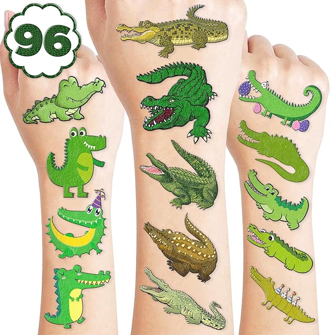Amazon.com : 96 PCS Alligator Pre-Cut Temporary Tattoos Birthday Party Decorations Supplies ...