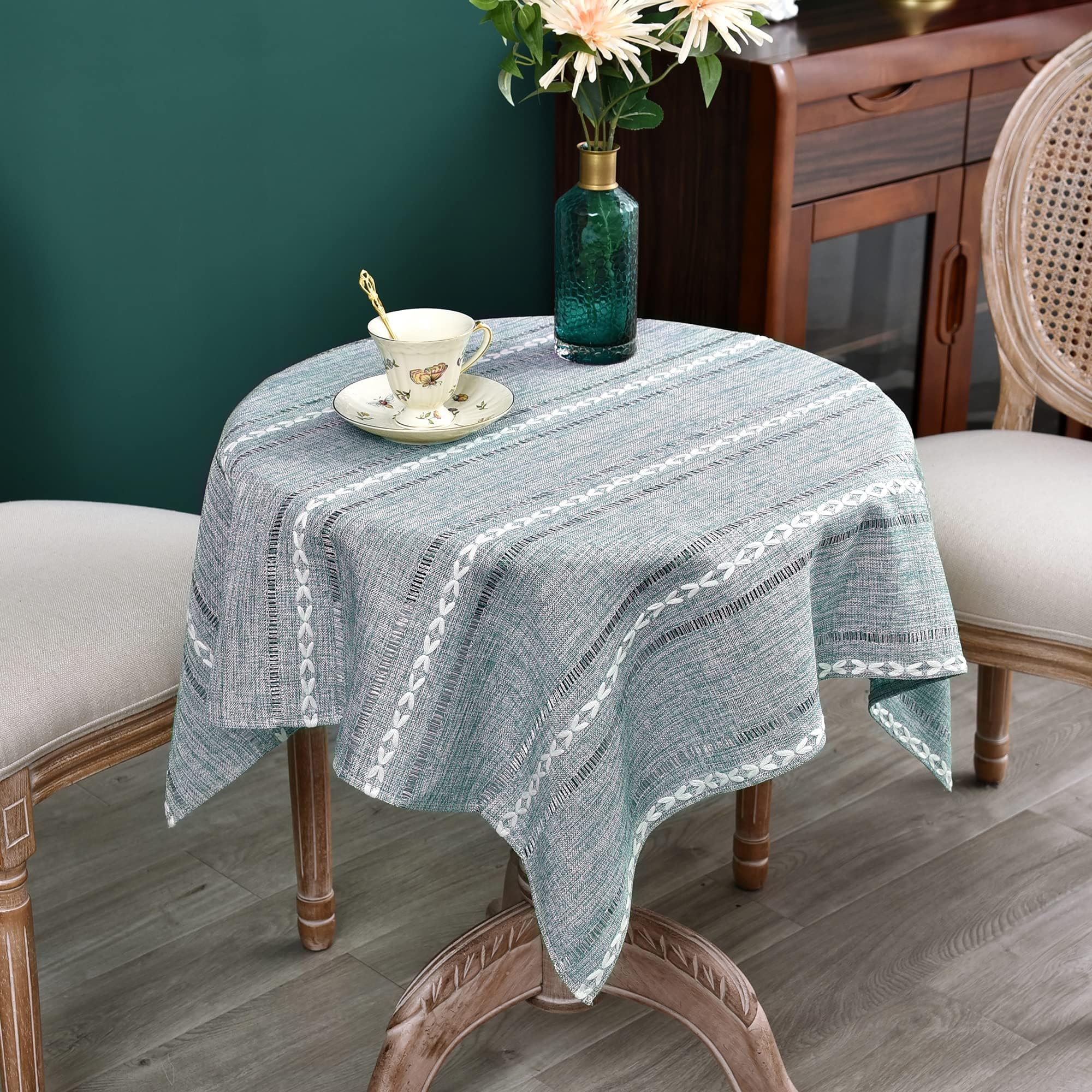 Amazon.com: QsyyHome Lattice Small Square Tablecloth Rustic Embroidery ...