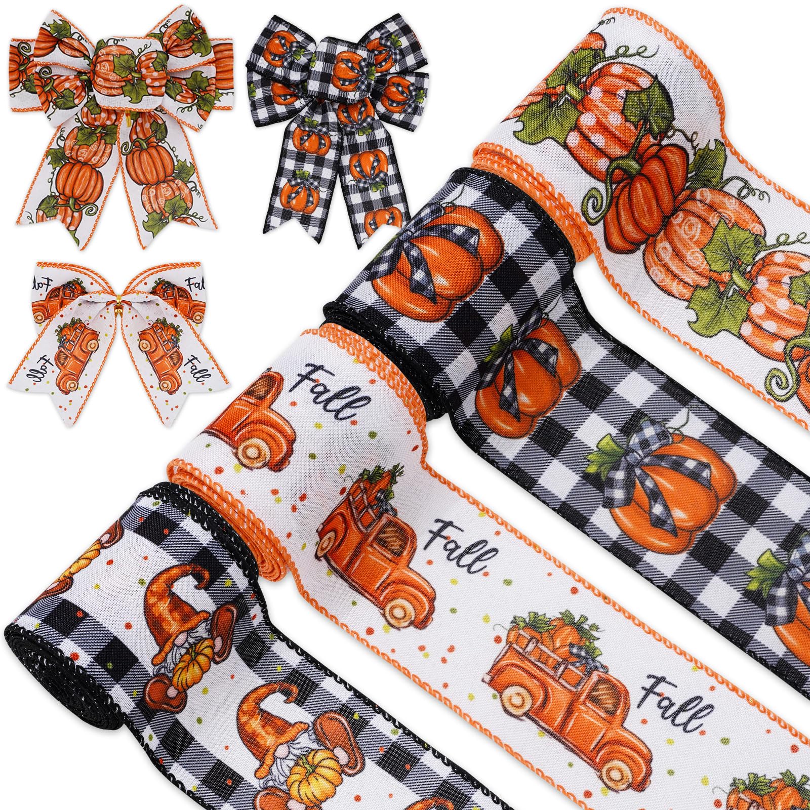 Amazon.com: AnyDesign Fall Wired Edge Ribbon 24 Yards Autumn Pumpkin ...
