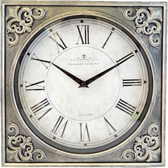 Amazon.com: 12 X 12 Square Antique Style Silver Scroll Wall Clock ...