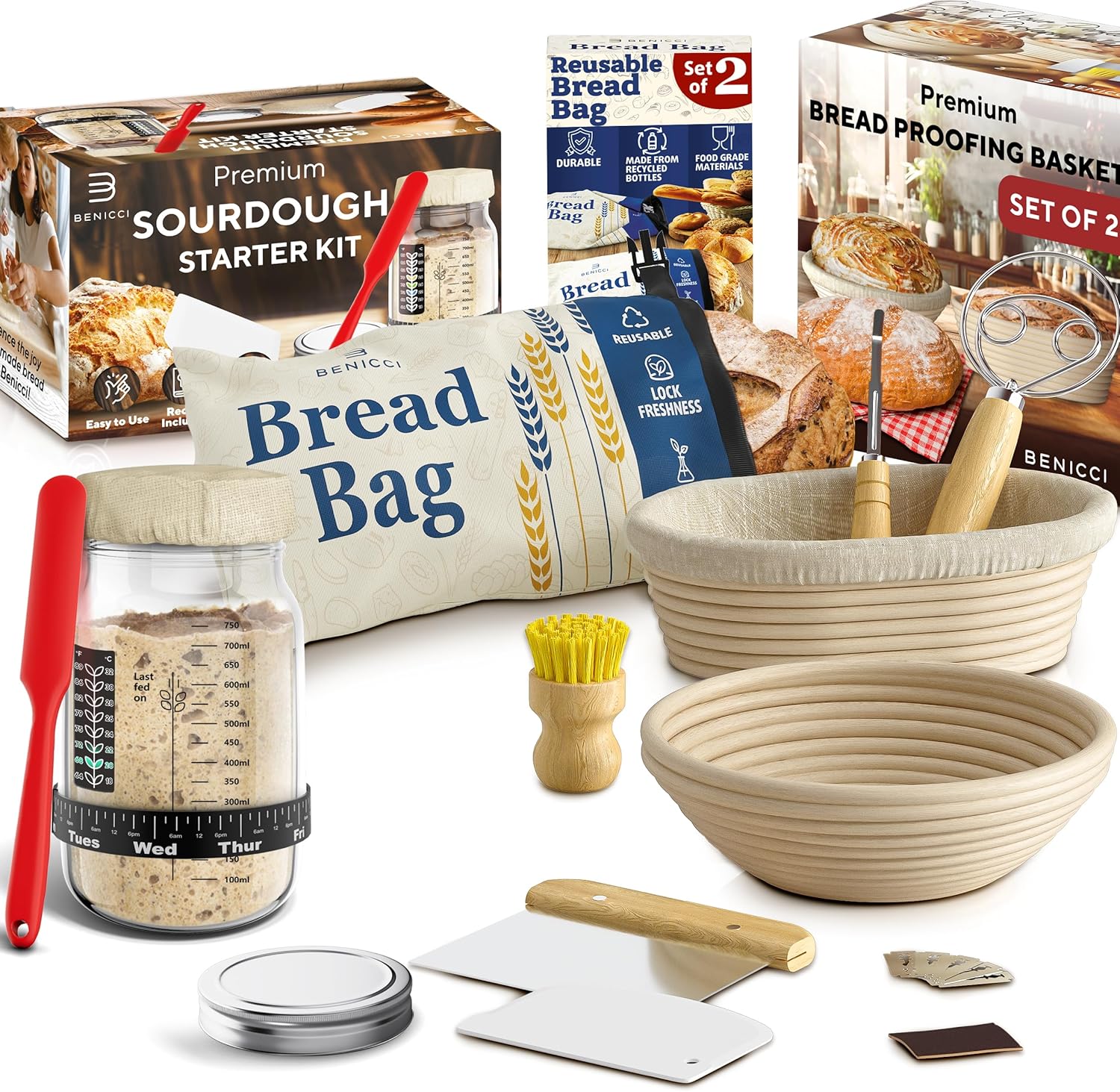 Amazon.com: Complete Sourdough Bread Baking Kit - 9" & 10" Banneton ...