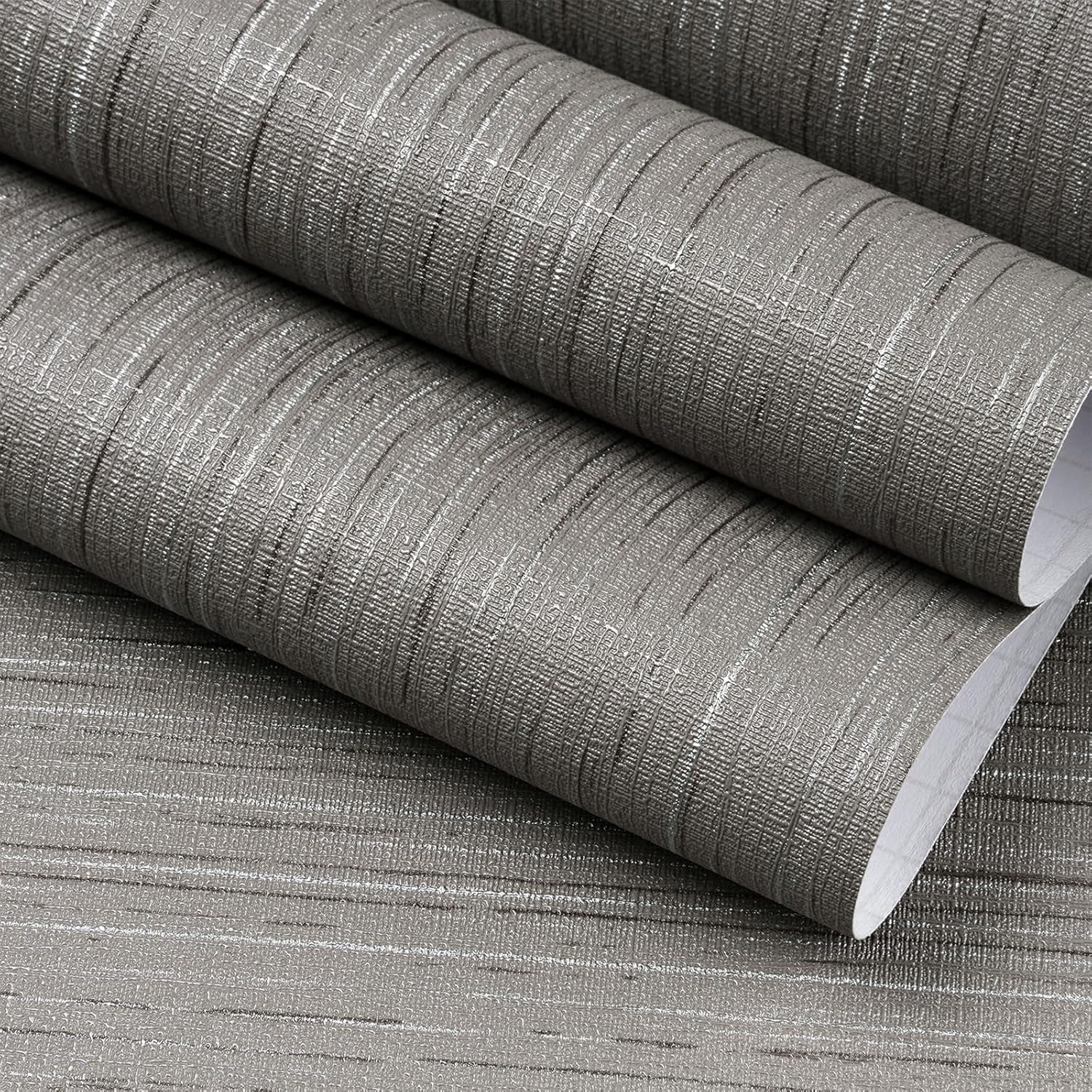 FunStick 24"x200" Grey Grasscloth Wallpaper Peel and Stick Textured ...