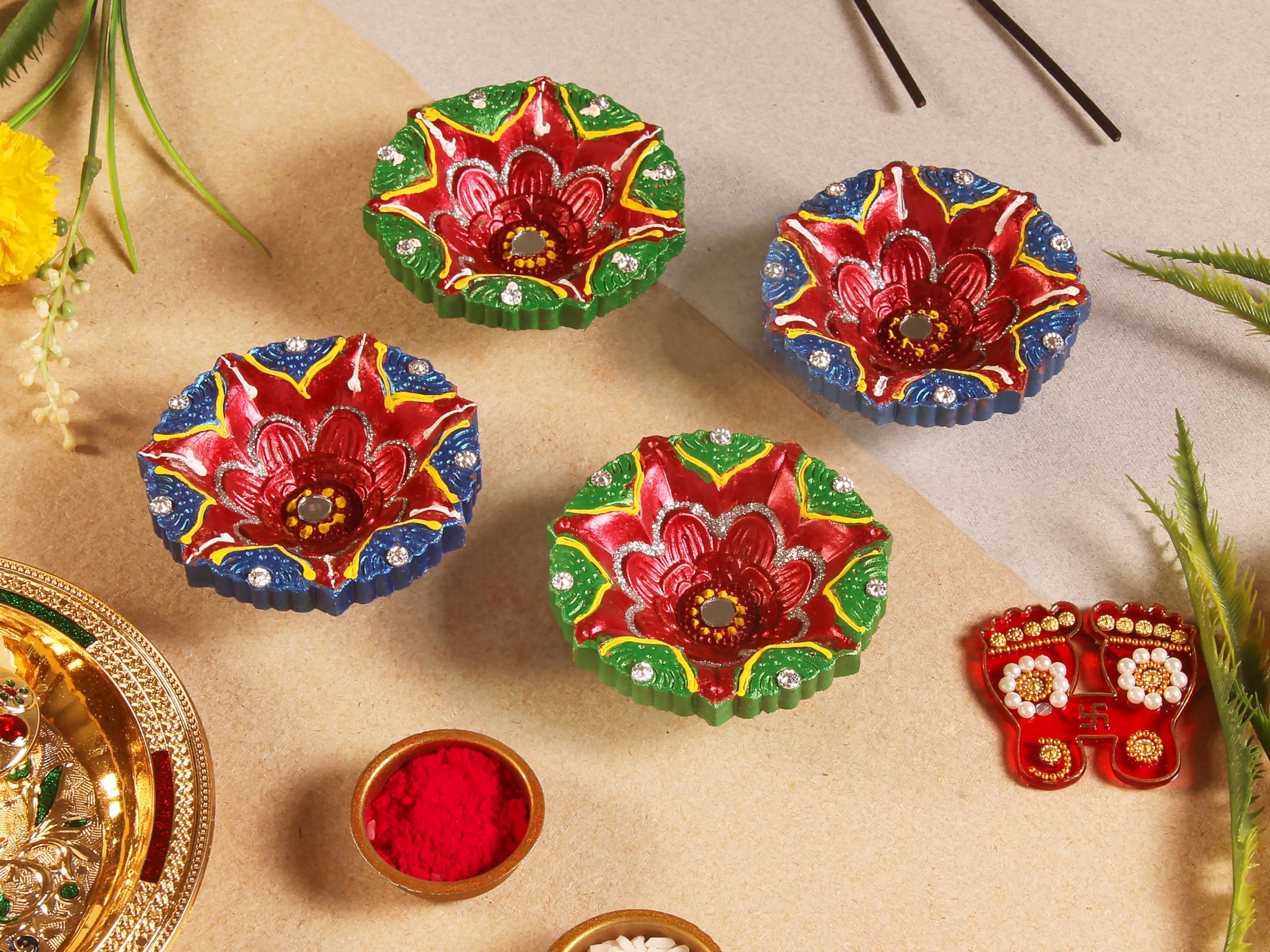 Amazon.com: pvs traders 12 Pc Set Clay Diya Diwali Dia with Cotton ...