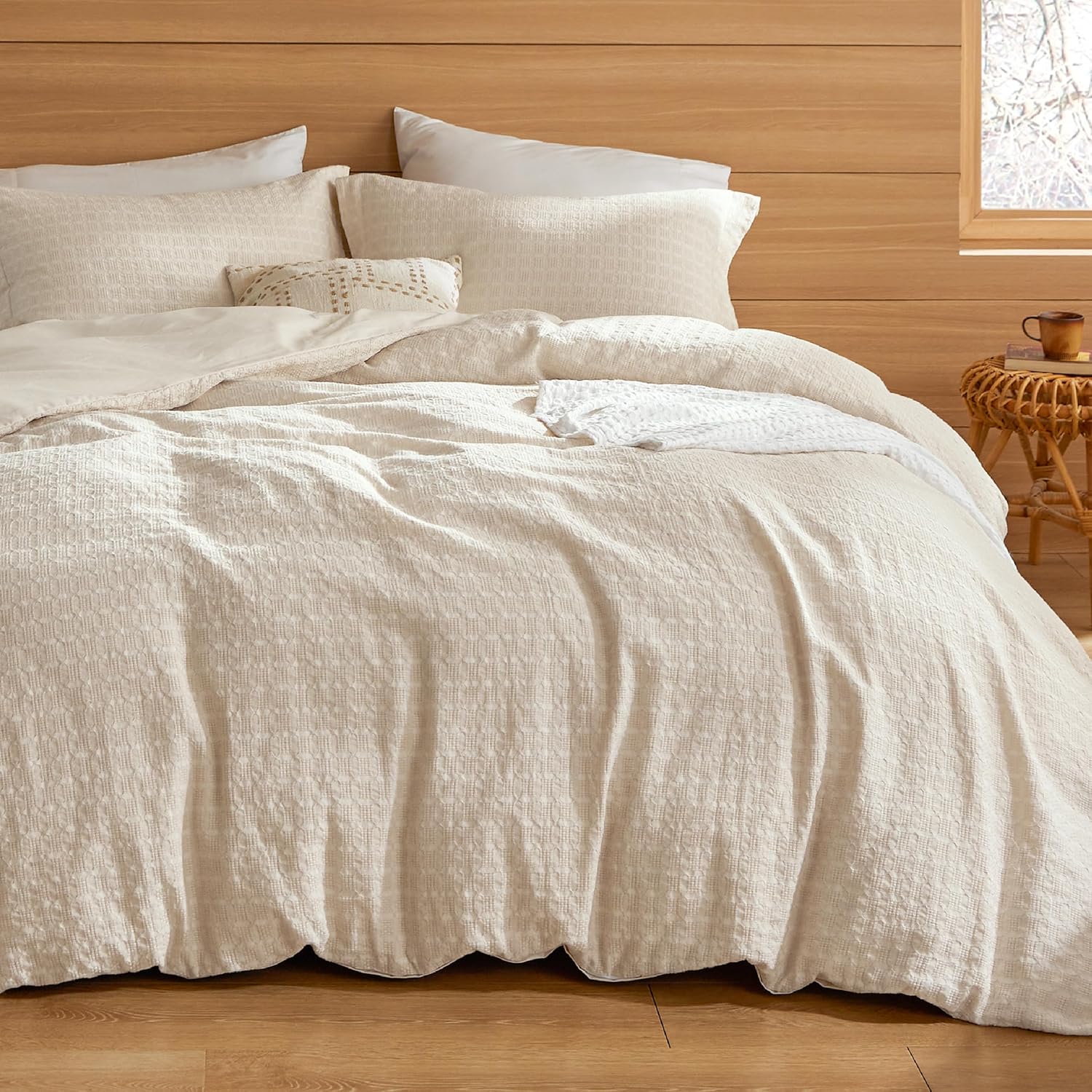 Amazon.com: Bedsure Cotton Duvet Cover King Size - Waffle Weave Boho Textured Duvet Cover Set ...