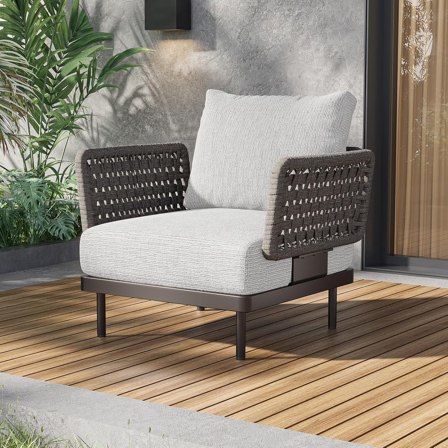 Amazon.com: WOWT Patio Single Sofa, Outdoor Armchair, PE Wicker Rattan ...