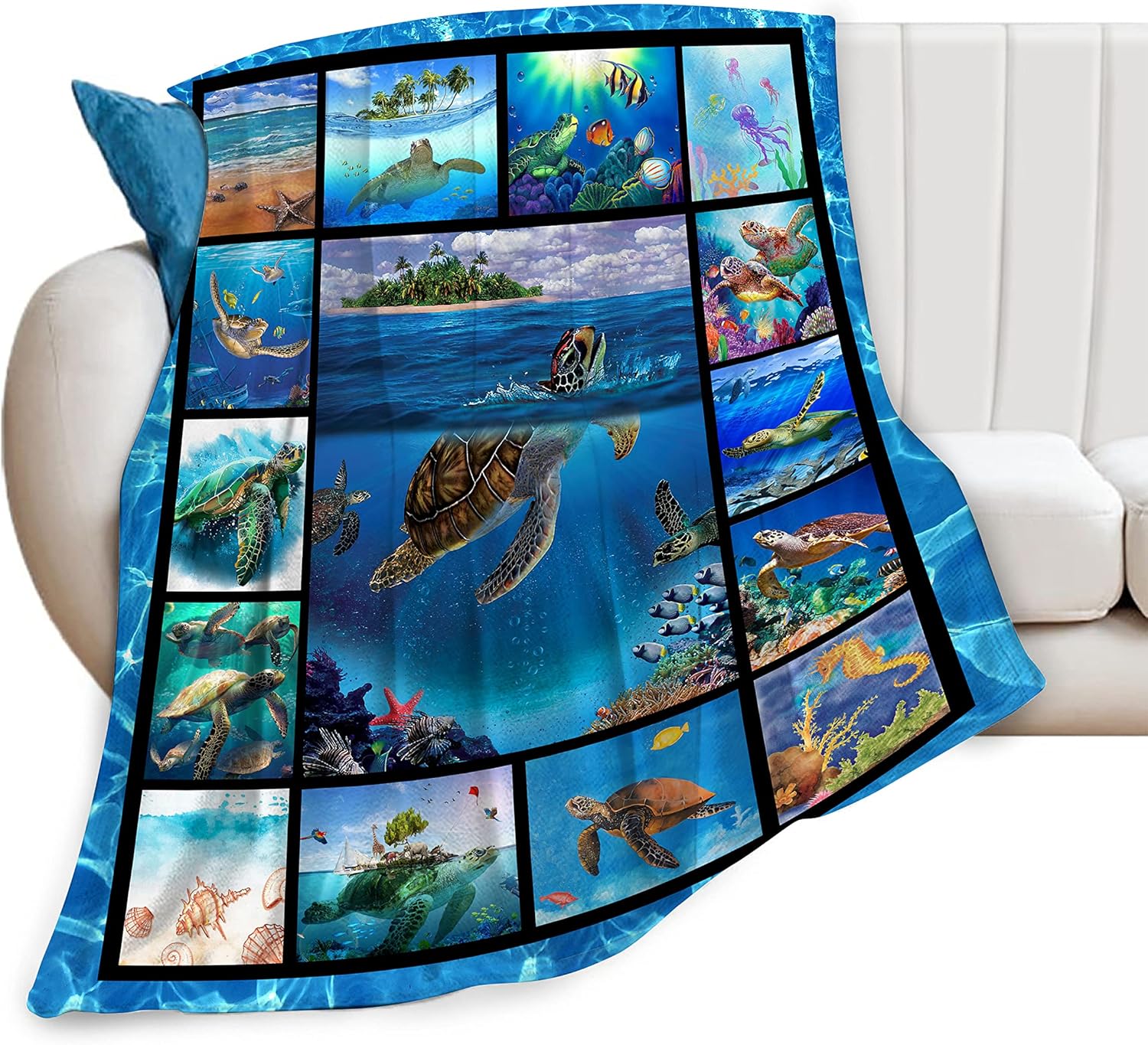 Amazon.com: Fuzawet Sea Turtle Blanket Blue Ocean Throw Beach Animal ...