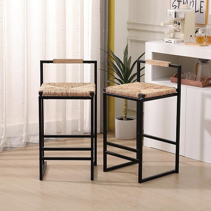 Amazon.com: Dolonm Woven Bar Stools Set of 2, Modern Counter Height ...