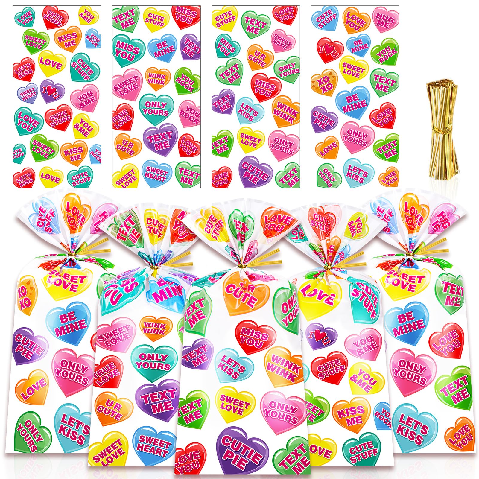 Amazon.com: HOWAF 100pcs Conversation Heart Cellophane Treat Bags ...