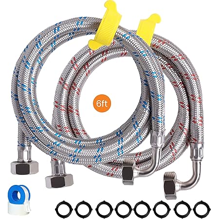 Amazon.com: 2 PACK Rubber Washing Machine Hoses (6 FT) Burst Proof Red ...