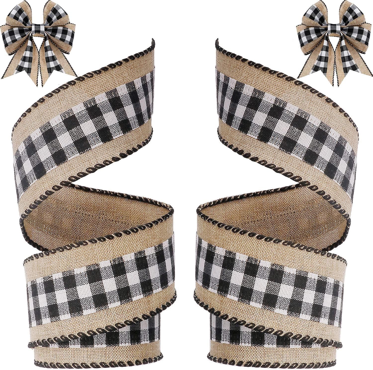 Amazon.com: 2 Rolls 12 Yards Buffalo Plaid Ribbons Burlap Wired Edge ...
