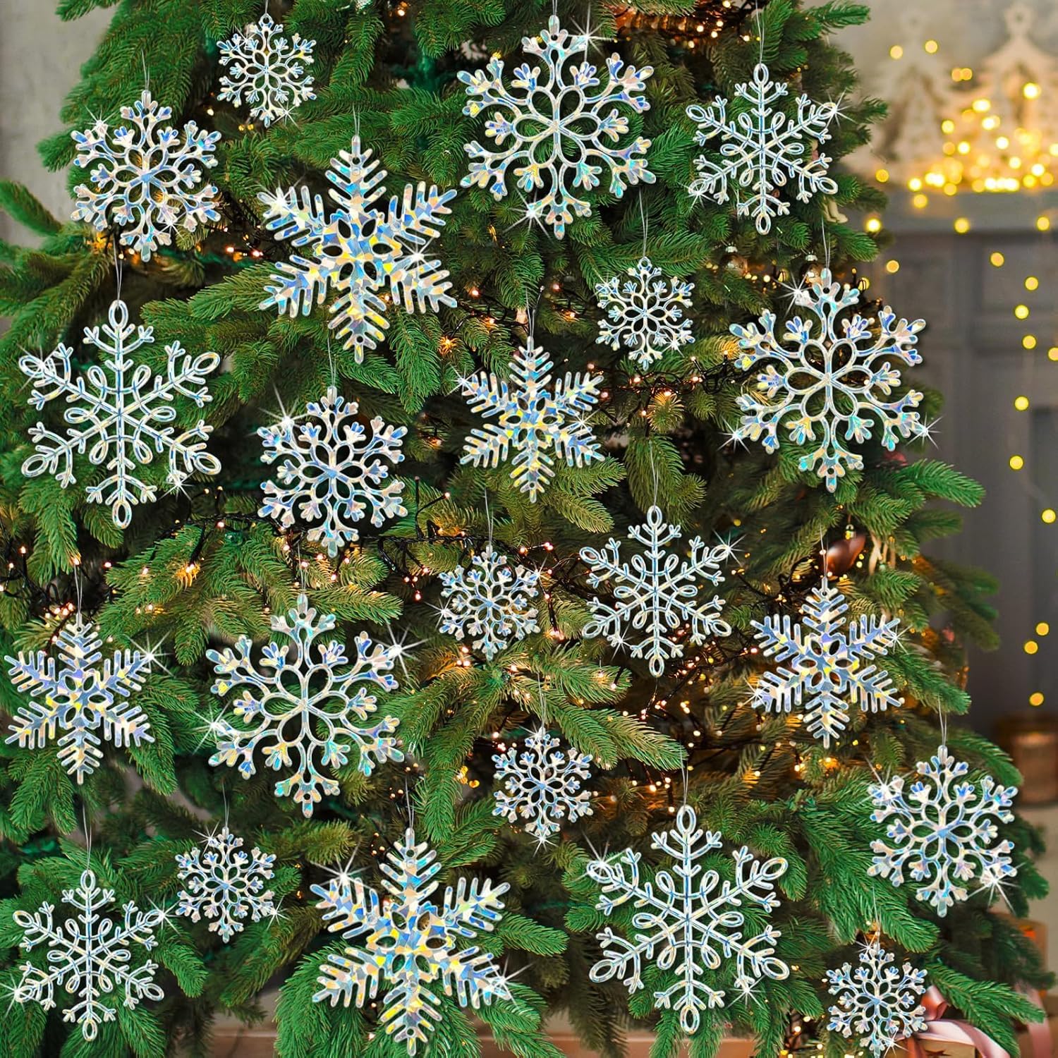 36 Pack Iridescent Plastic Snowflakes - Hanging Decorations for Winter ...