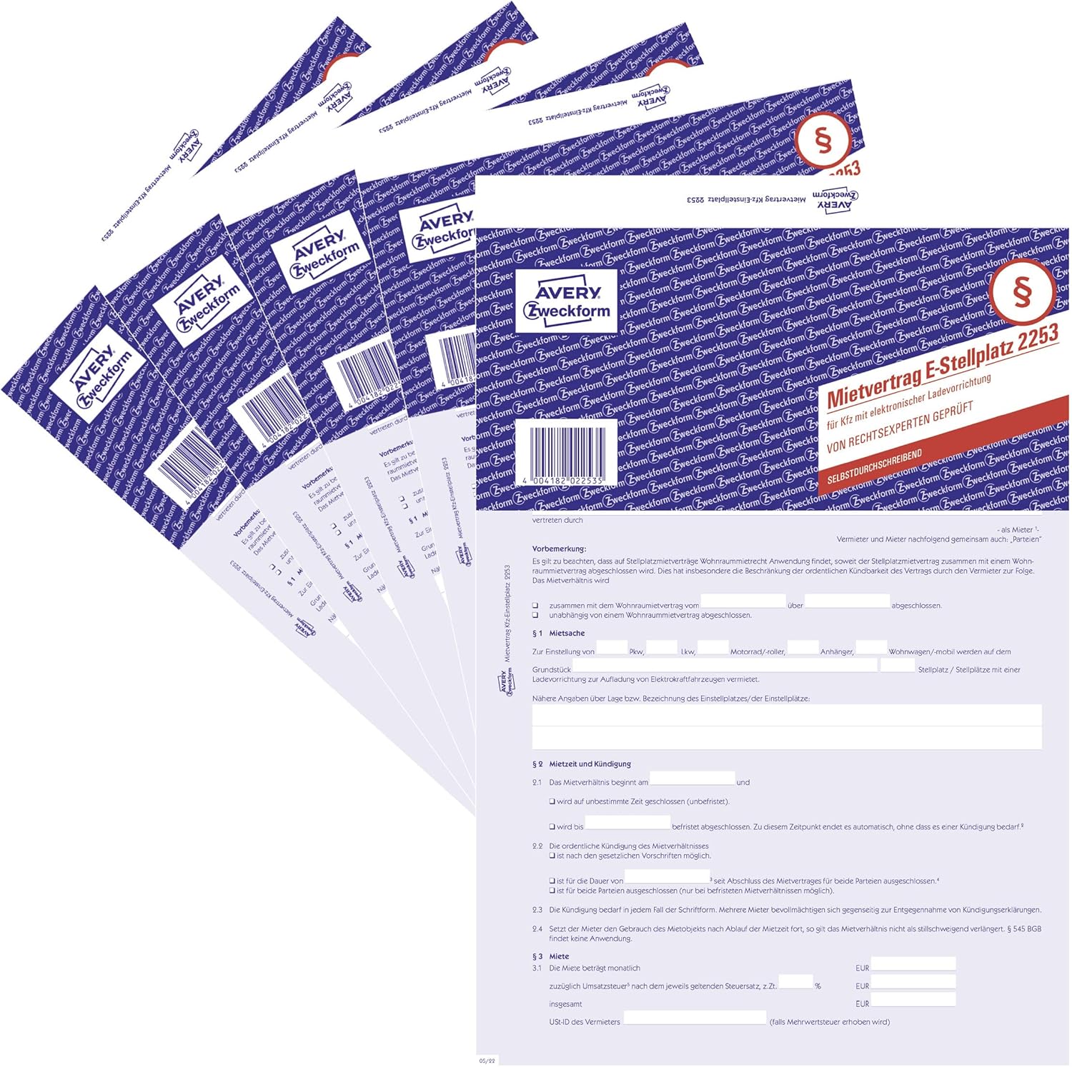 AVERY Zweckform 2253-5 Rental Contract Car Space with Charger for ...