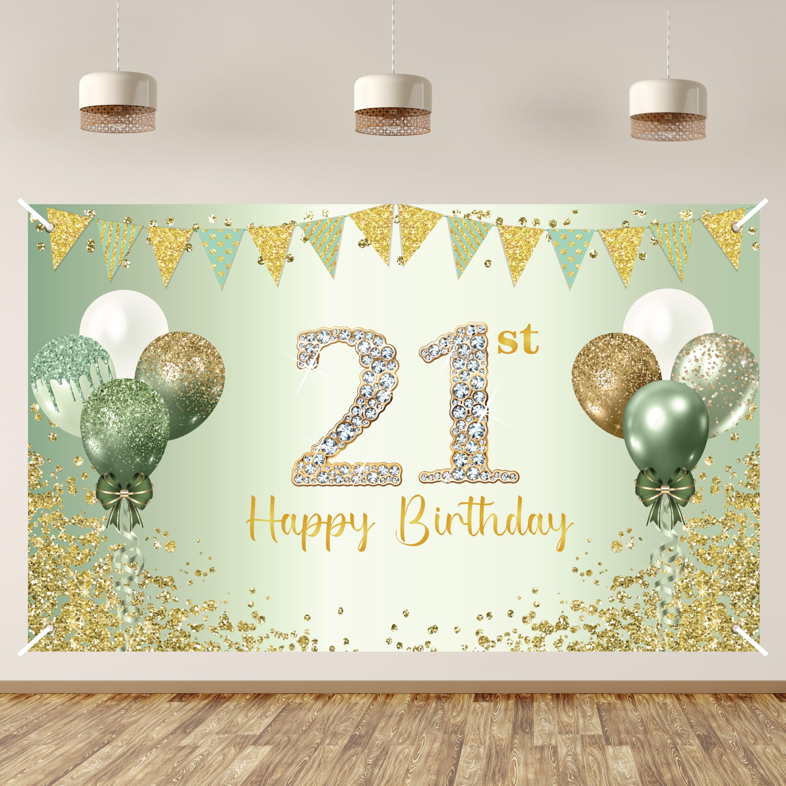 Amazon.com: Happy 21st Birthday Decorations for Girls Boys, Sage Green ...