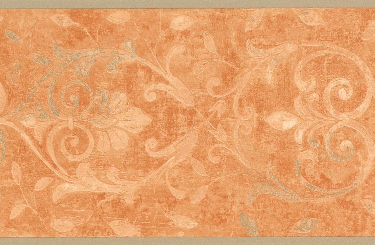 Coconut White Vines on Orange Damask Wallpaper Border Vintage Design ...